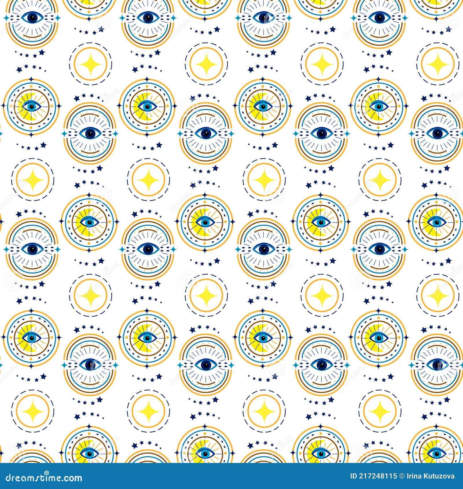 Pattern with Blue Eyes Pattern and Various Symbols. Stock Vector ...