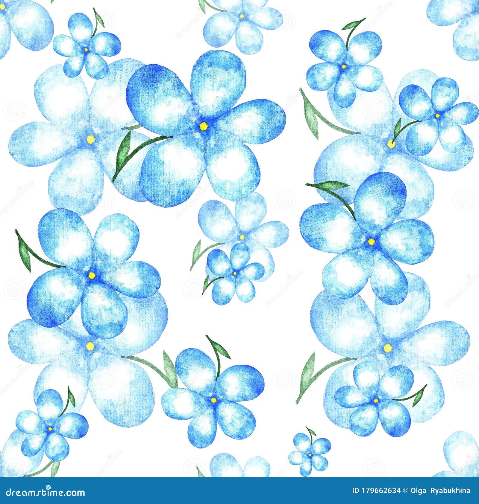 Pattern with a Blue Flower, Watercolor 2 Stock Illustration ...