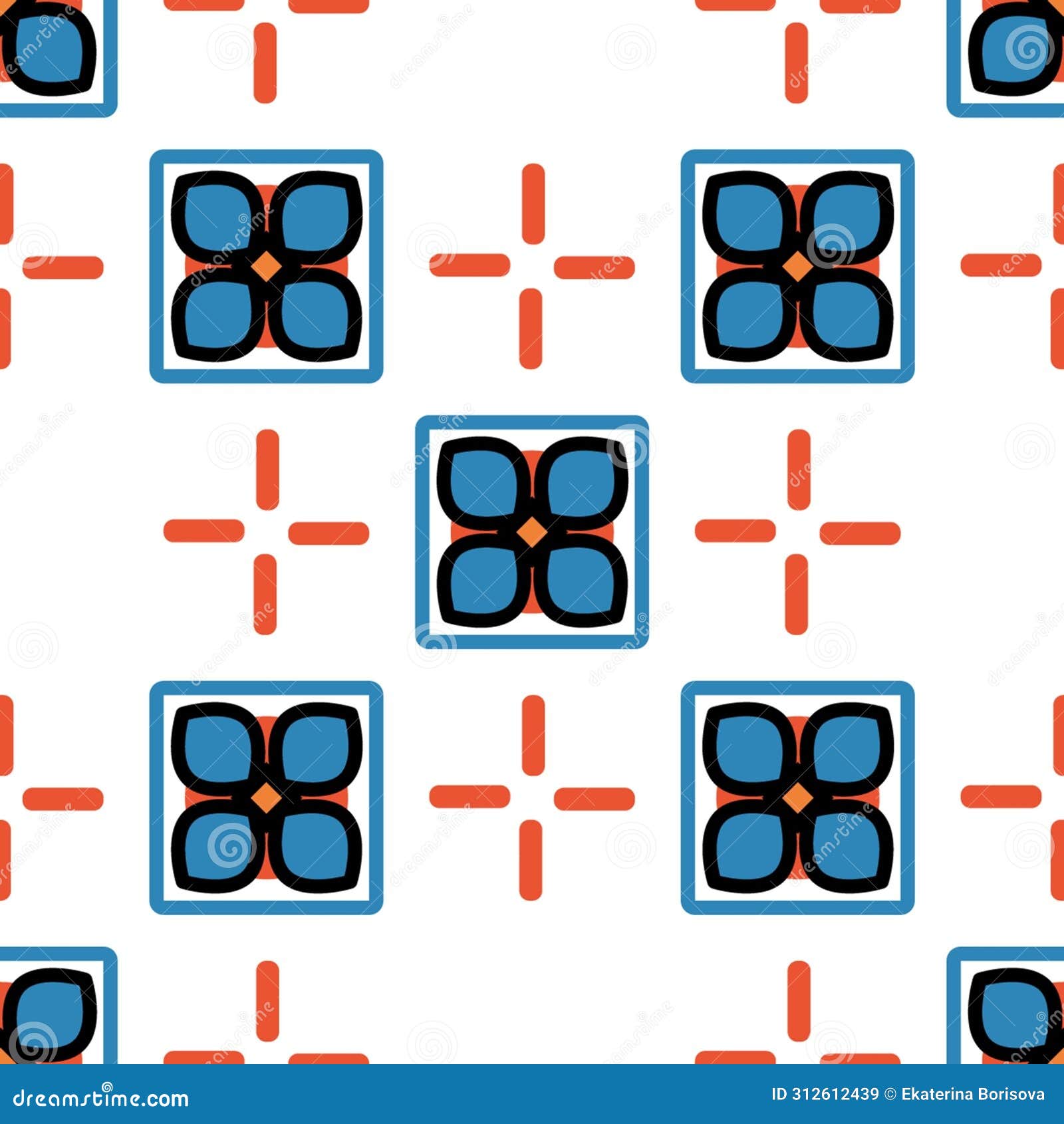 Pattern with Blue Geometric Flower Shape Stock Illustration ...