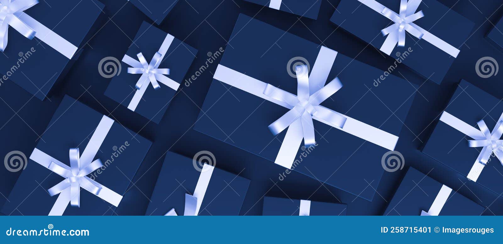 Pattern of Blue Gifts with White Ribbon on an Elegant Dark Blue ...