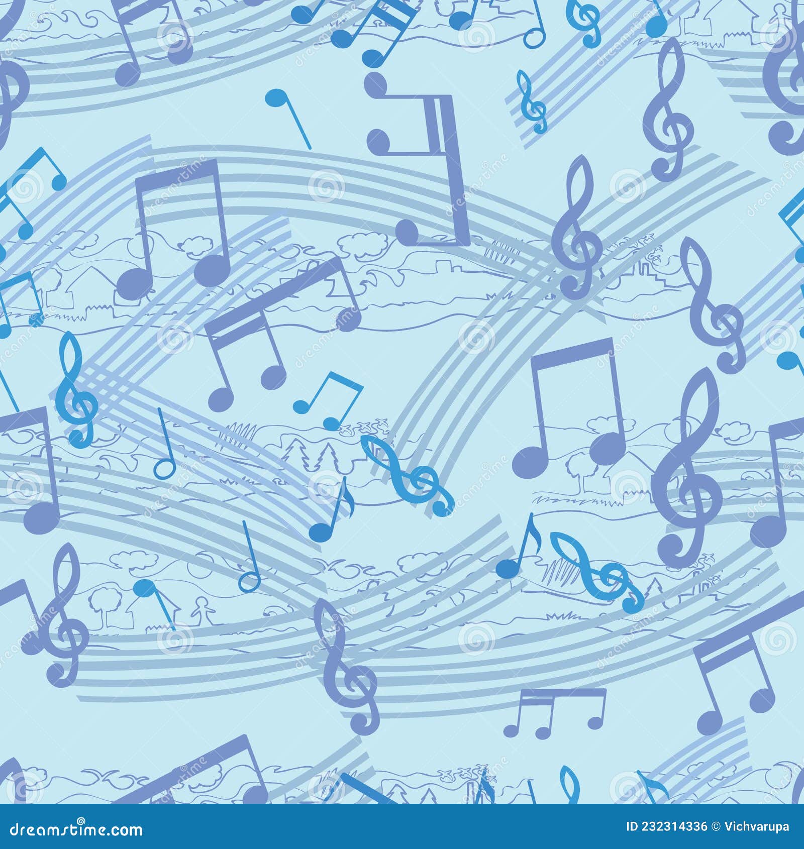 Pattern, Blue Notes with Stave on a Blue Background, Vector ...