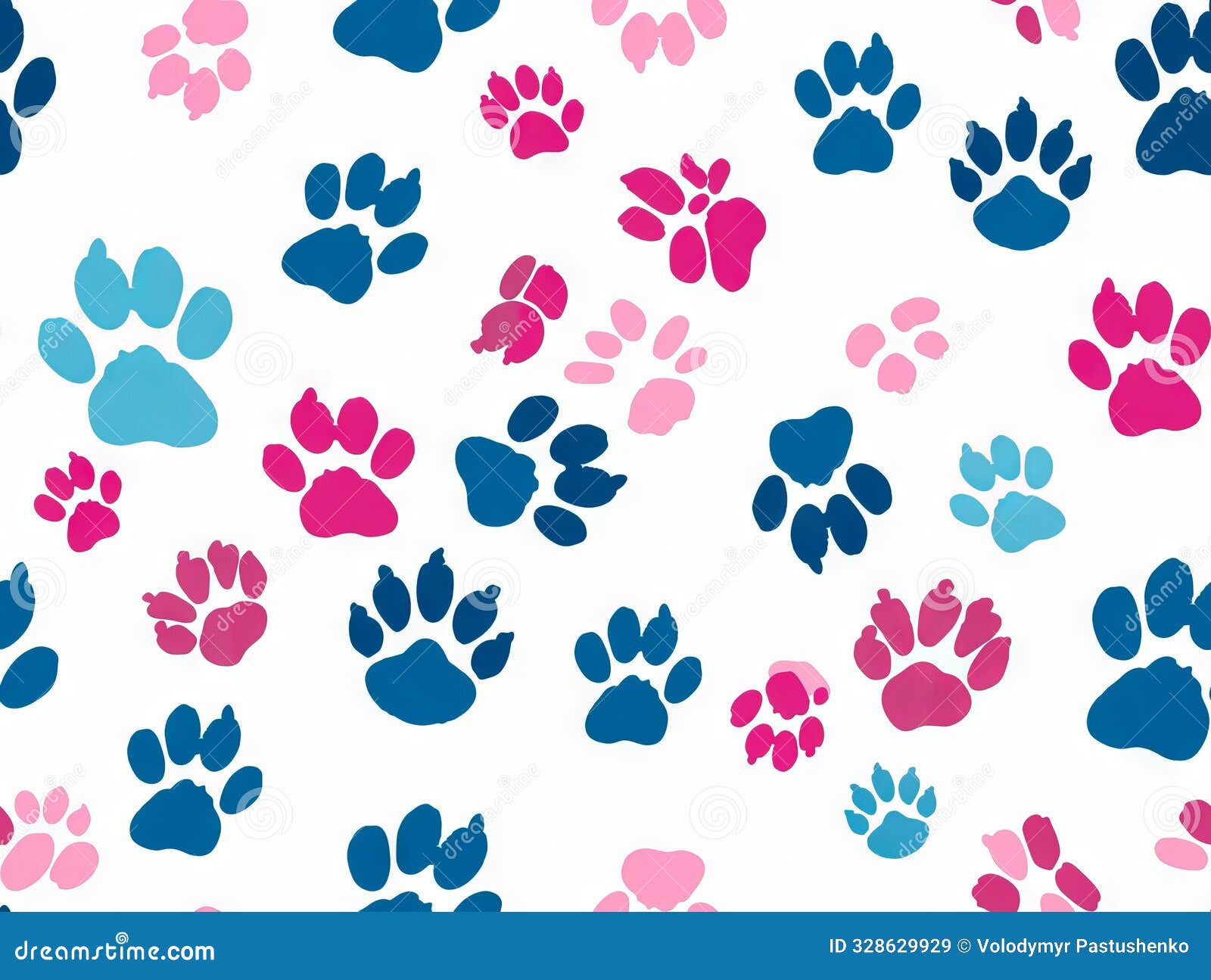 A Pattern of Blue and Pink Paw Prints on a White Background Stock Image ...
