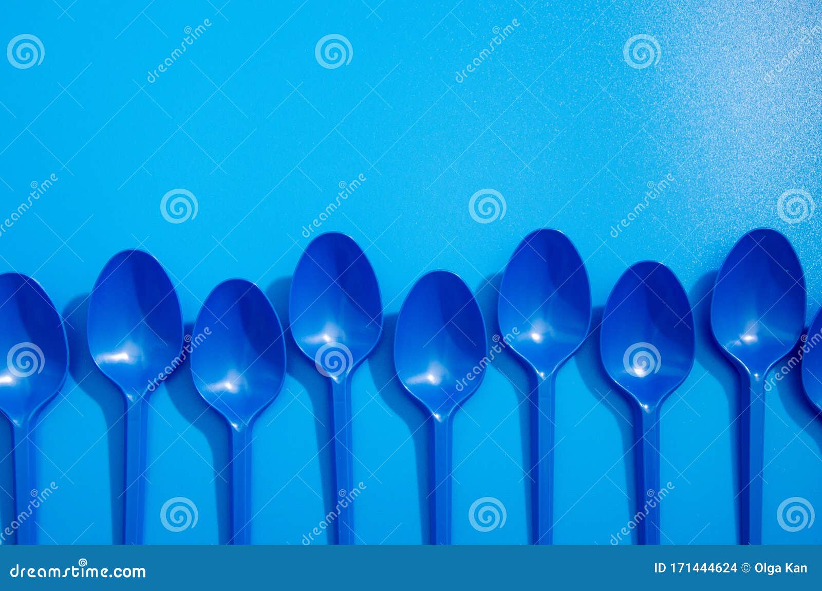 Pattern of Blue Plastic Spoons on Blue Background. Blue Color of 2020 ...
