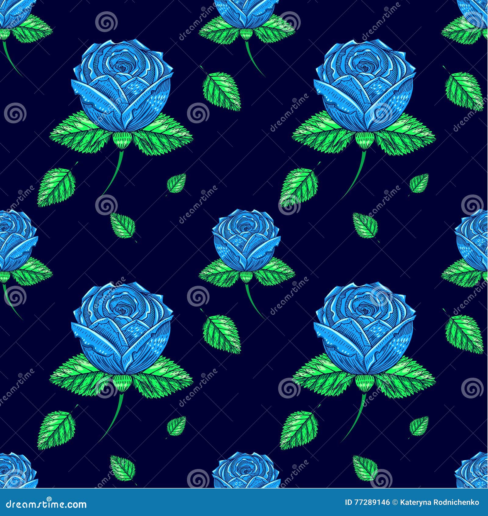 Pattern of blue roses stock vector. Illustration of decorative - 77289146