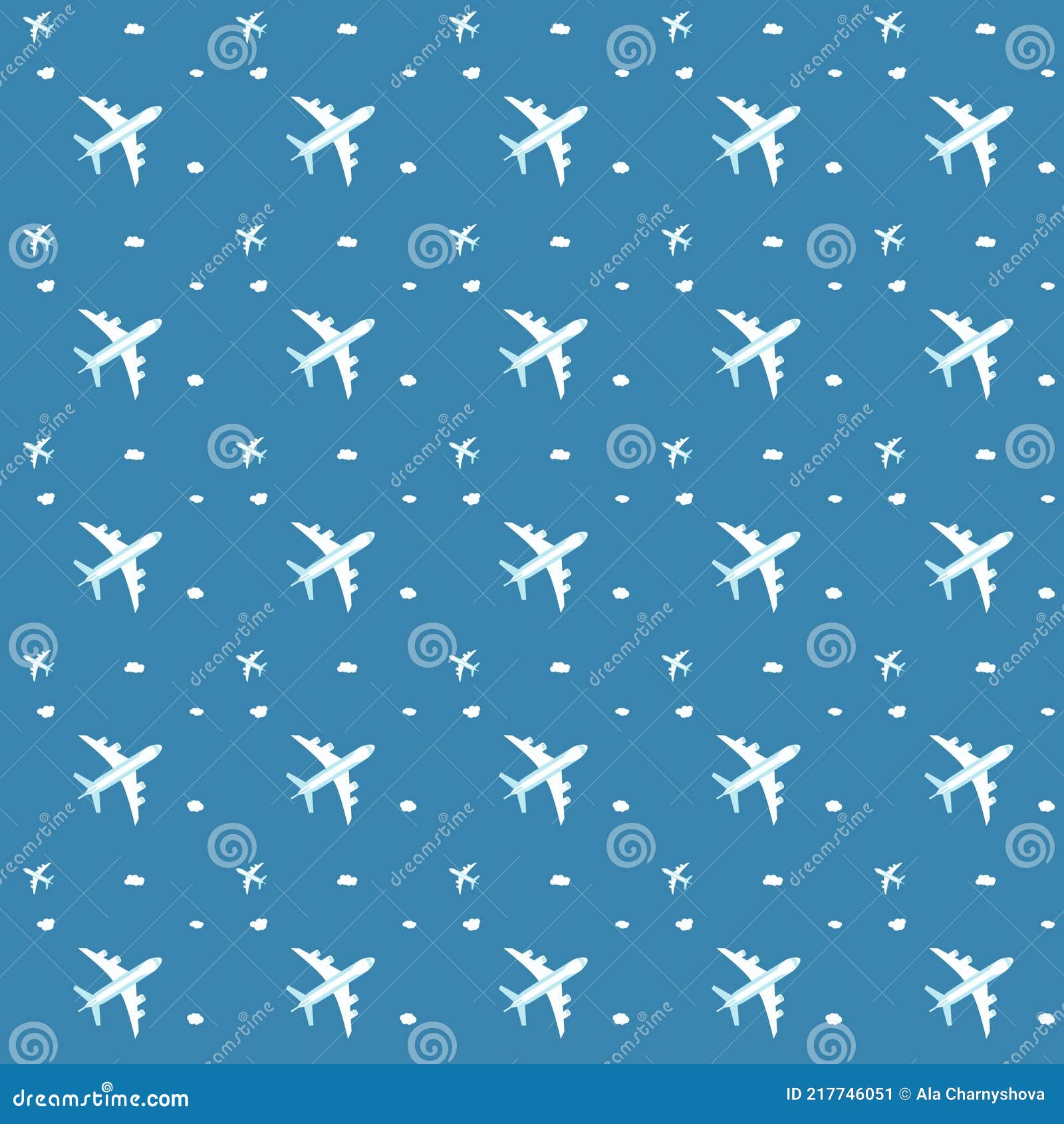 Pattern on the Blue Sky with an Airplane and Clouds Stock Vector ...