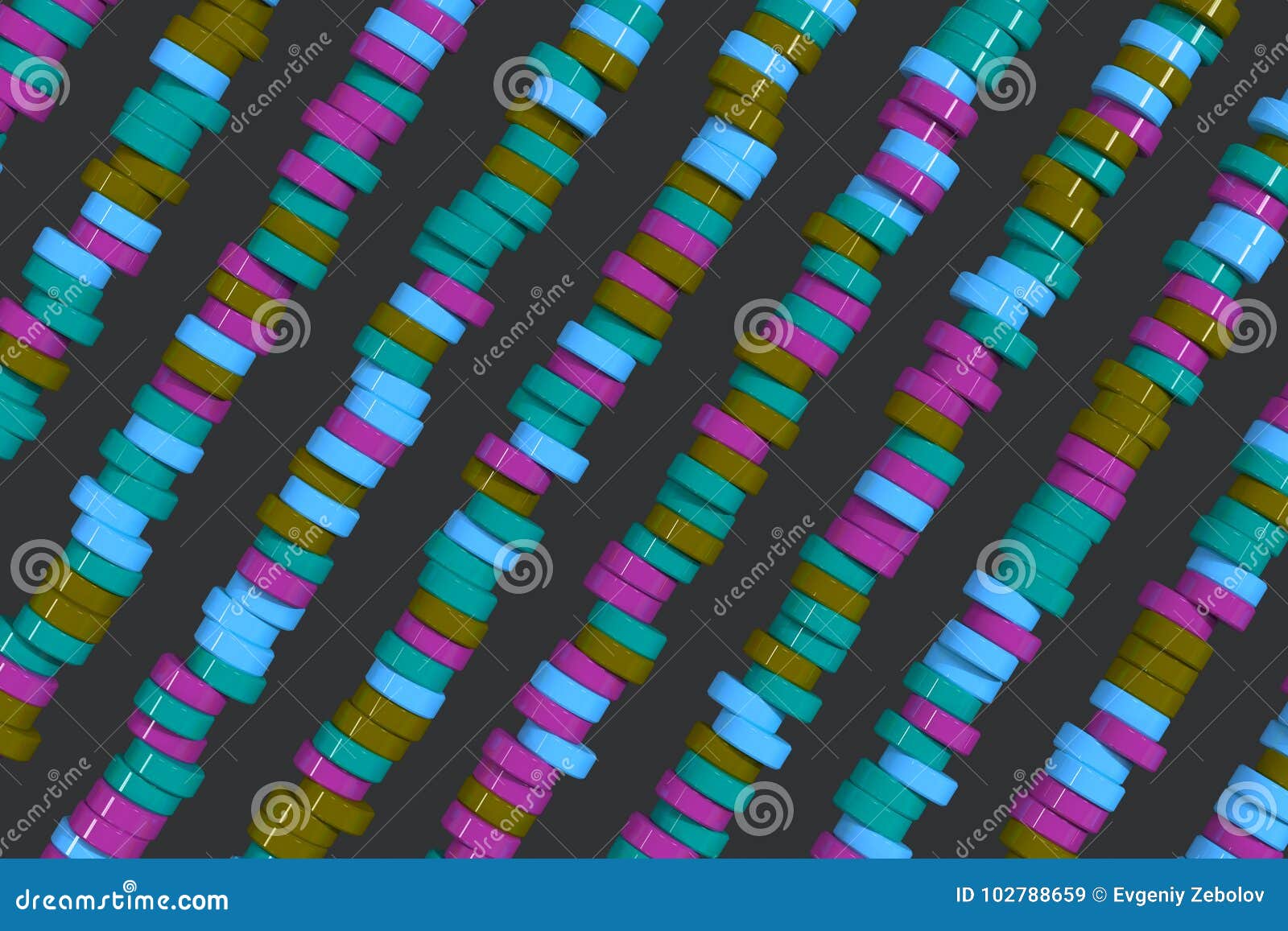 Pattern of Blue, Violet and Green Cylinder Tablets on Black Background ...