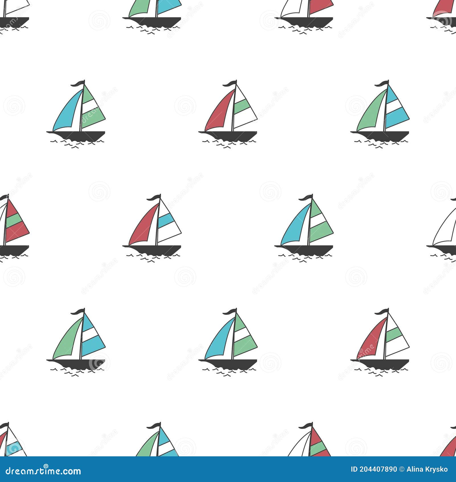 Vector Seamless Pattern with Sea Boats on the Waves Stock Vector ...