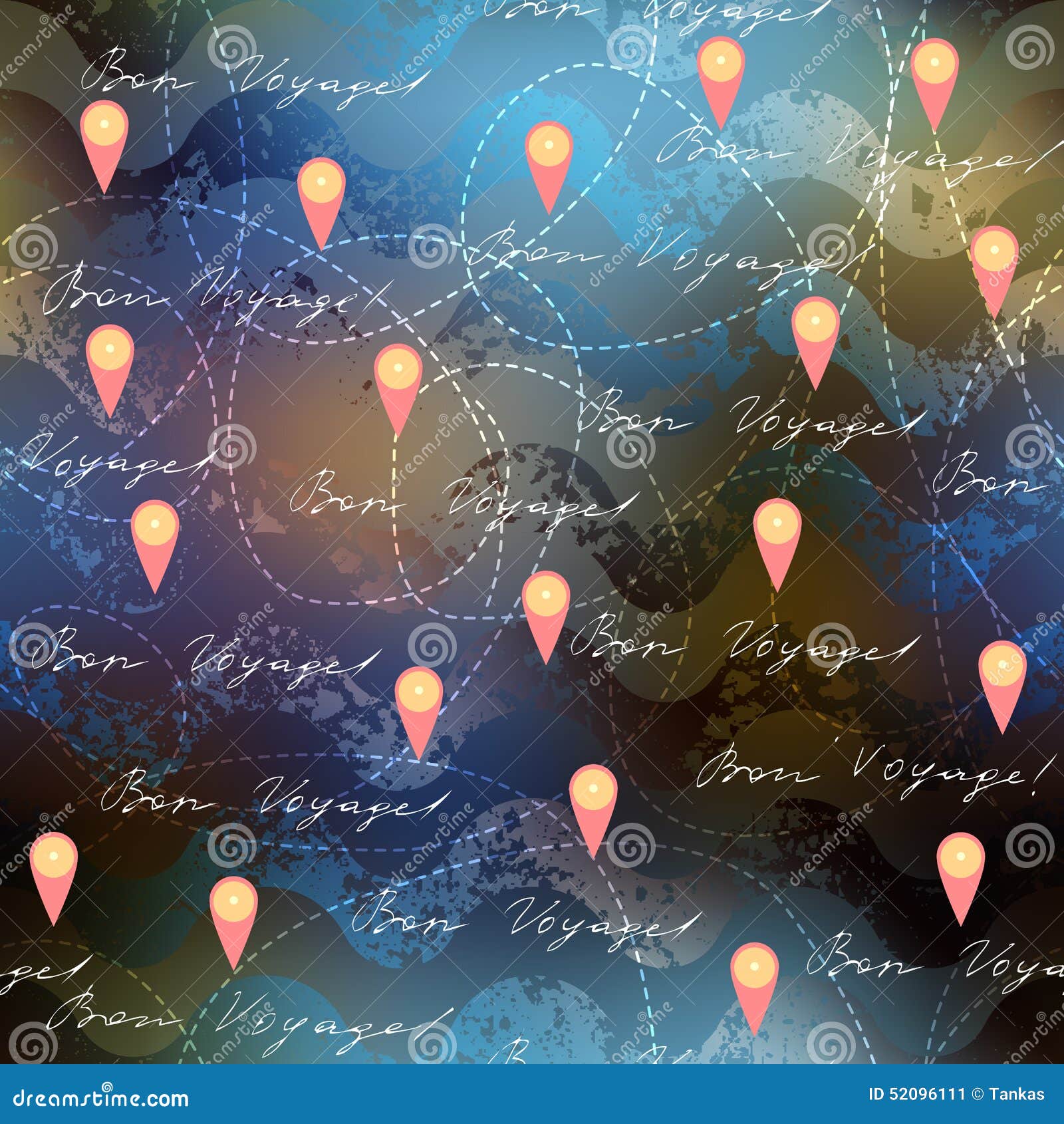 Pattern Bon Voyage with Grungre Waves Stock Vector - Illustration of ...