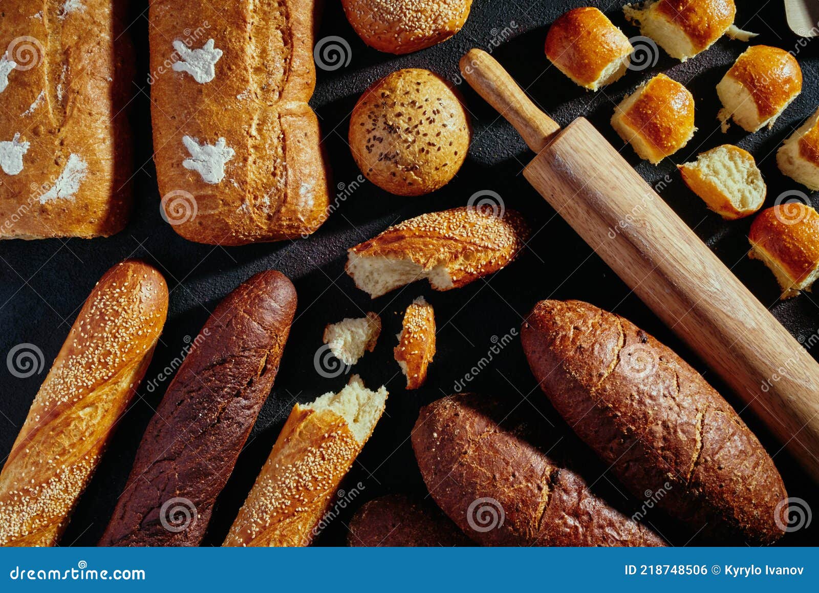 Pattern of Bread. Bread Assortment: Baguettes, Buns, Loaves, Dark and ...