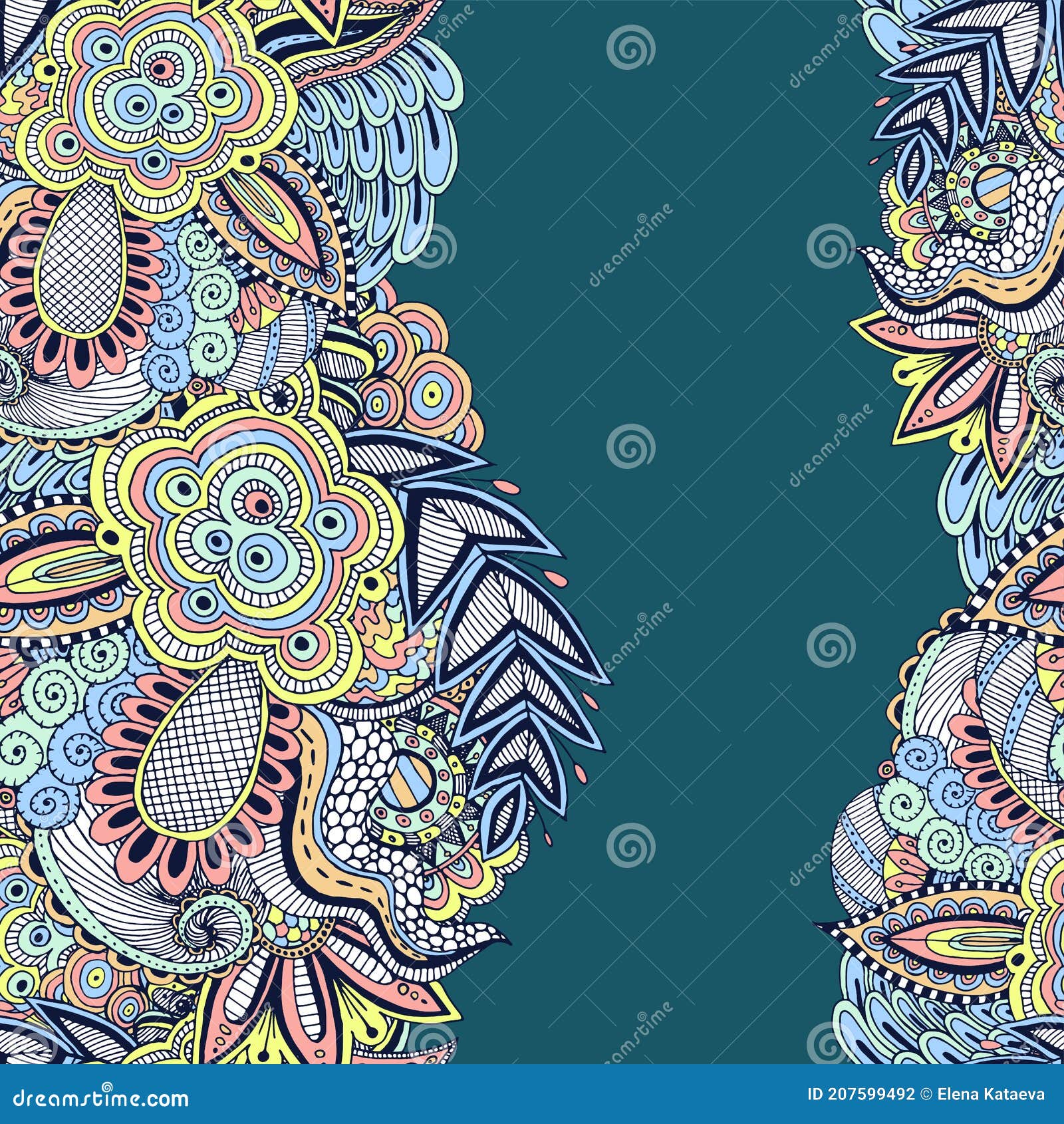 Pattern in Bright Colors of Flowers in Indian Style in Two Potos. Stock ...