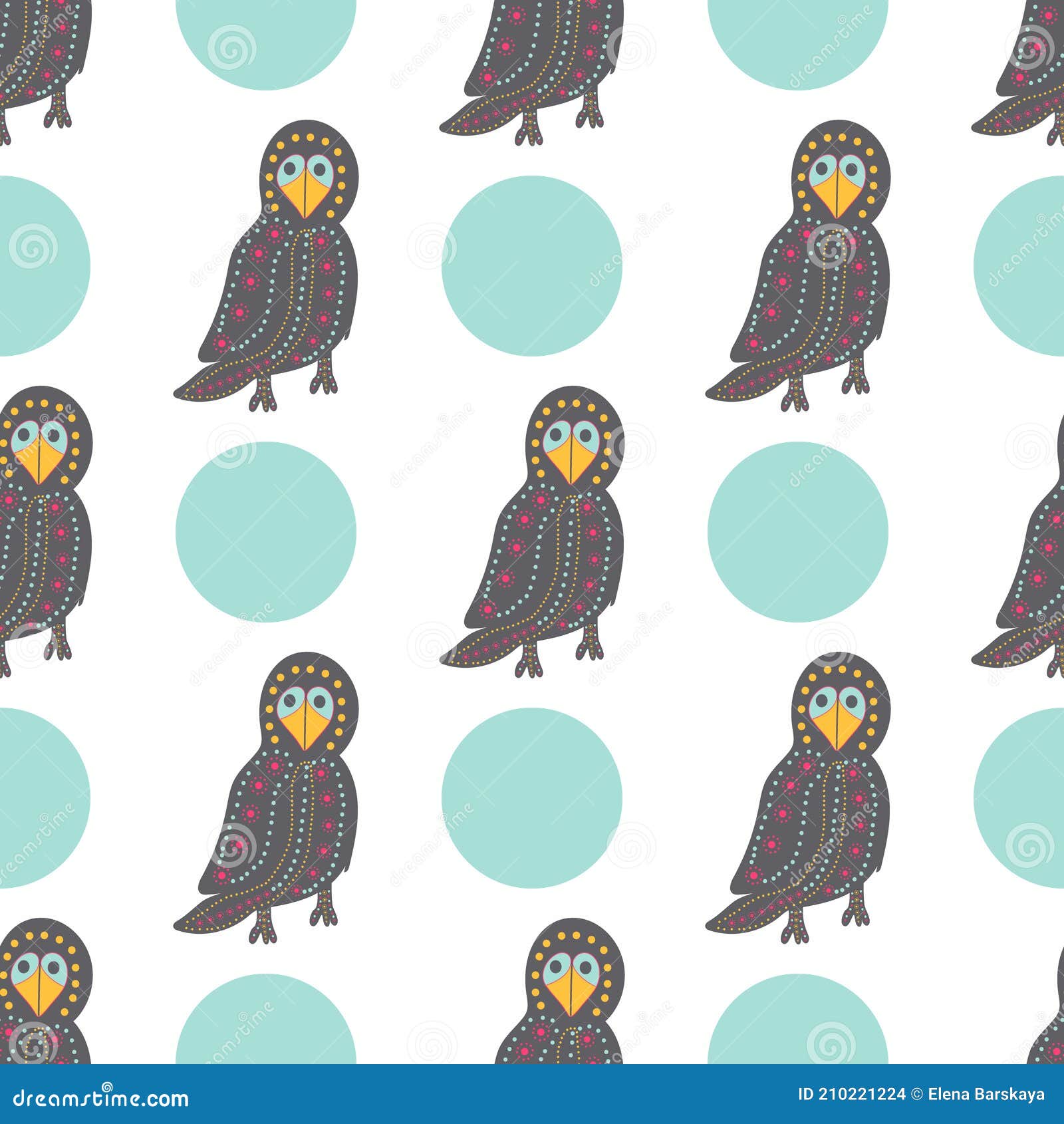 A Pattern of a Bright Crow and a Circle on a White Background Stock ...