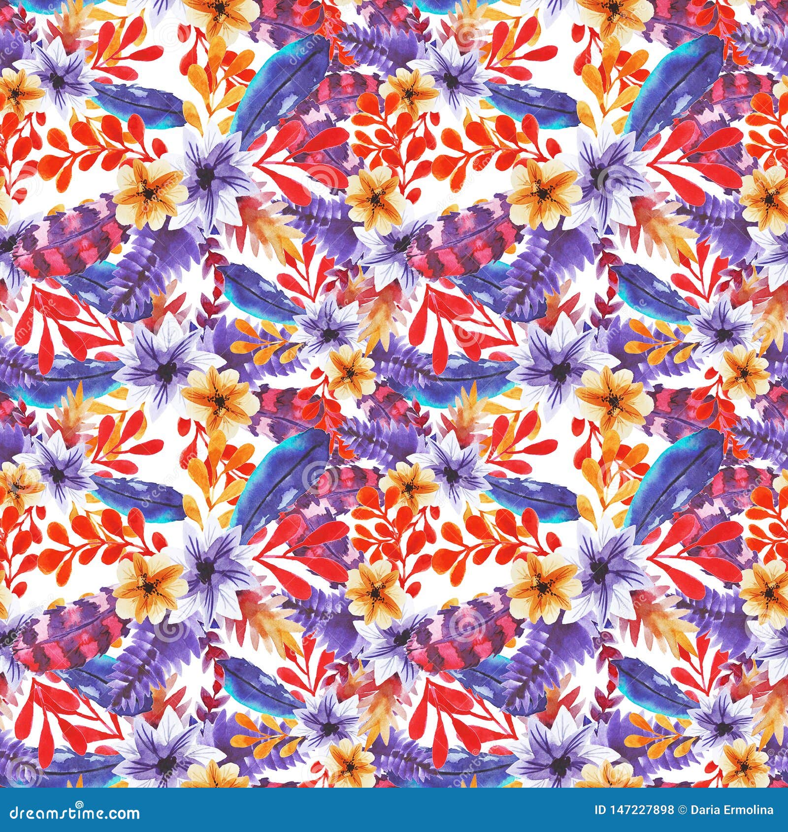 Pattern with Bright Flowers Stock Illustration - Illustration of room ...