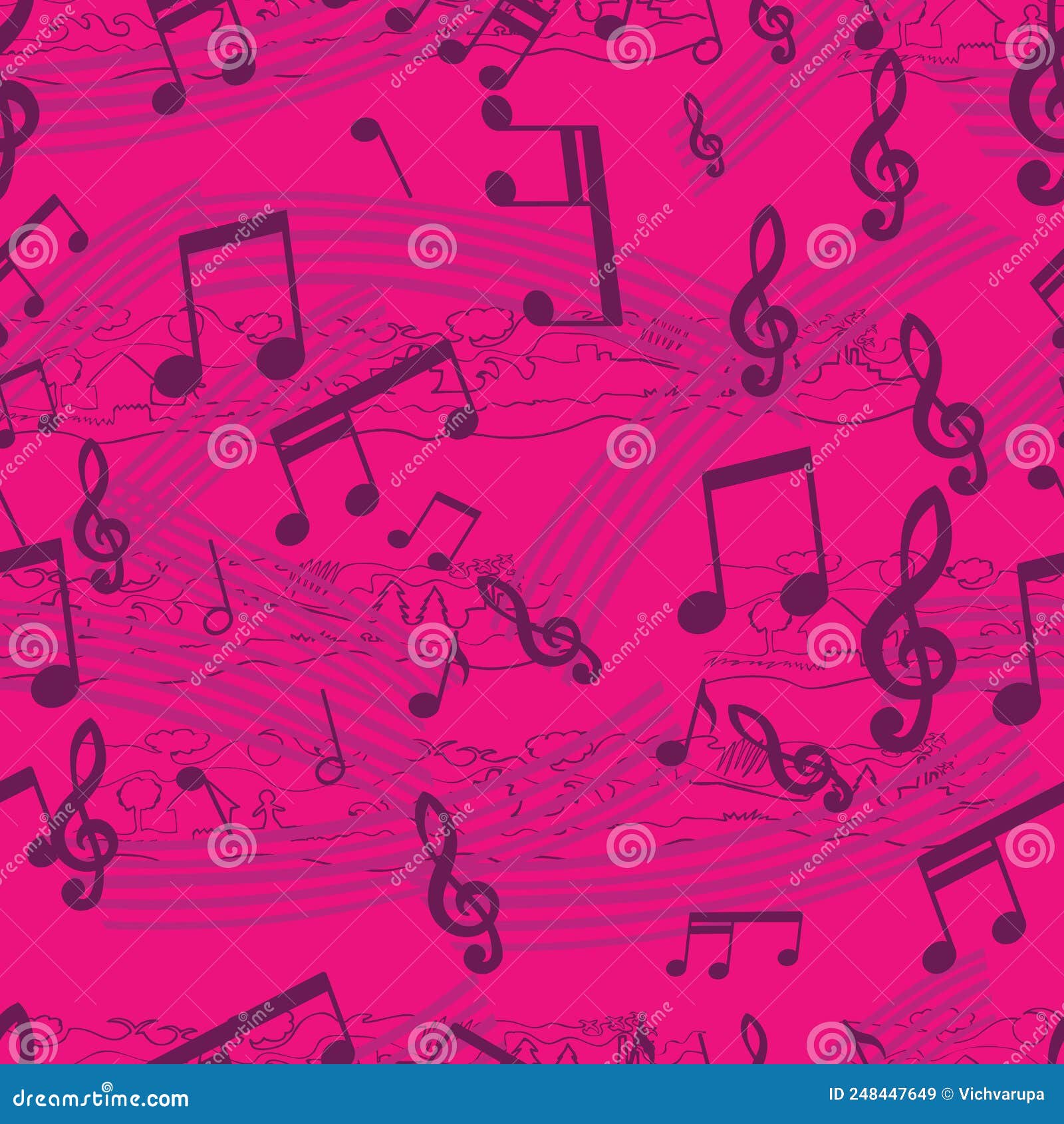 Pattern, on a Bright Pink Background Dark Notes for Music, Stave ...