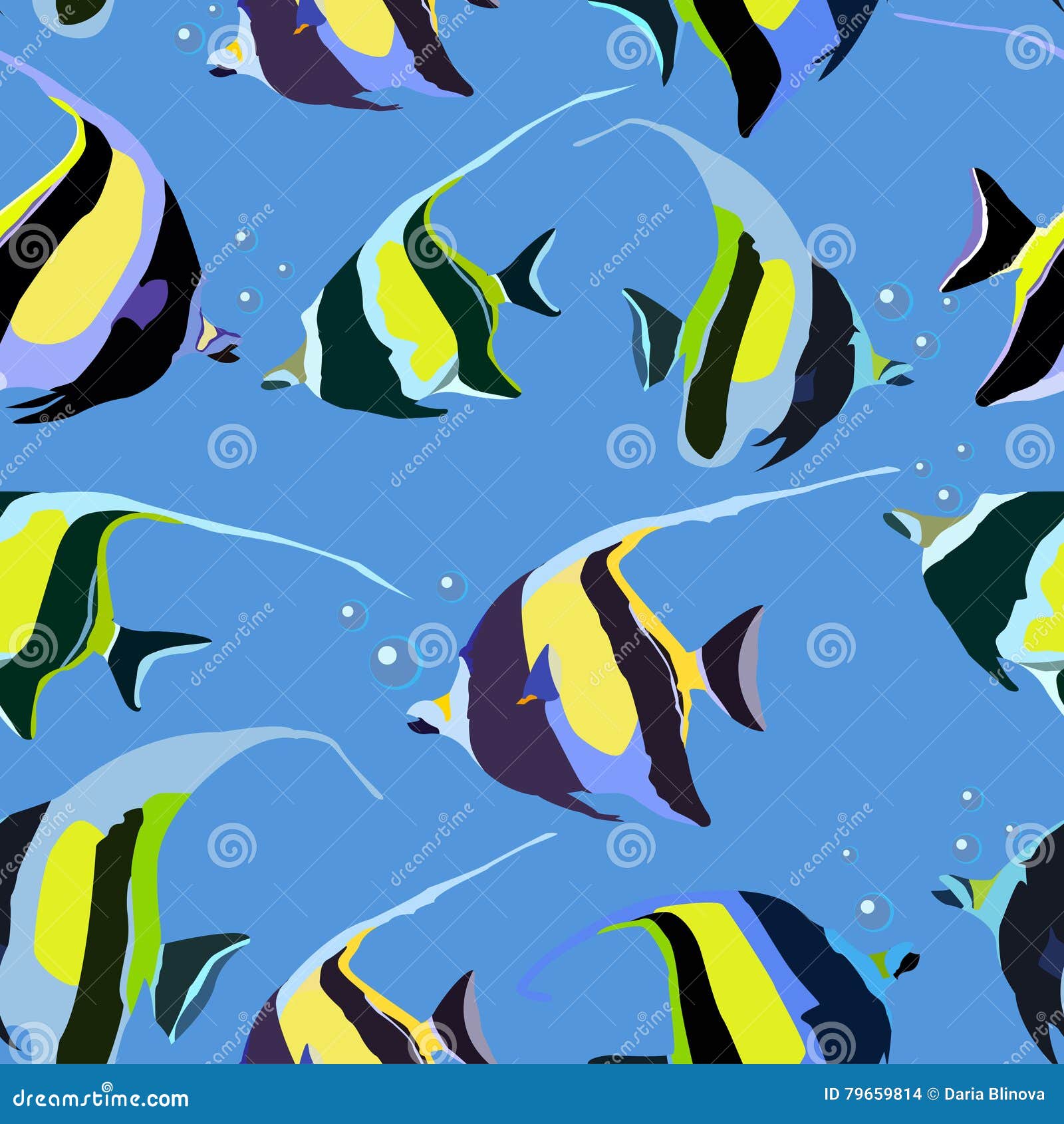 Pattern with Bright Yellow Fish Stock Illustration - Illustration of ...