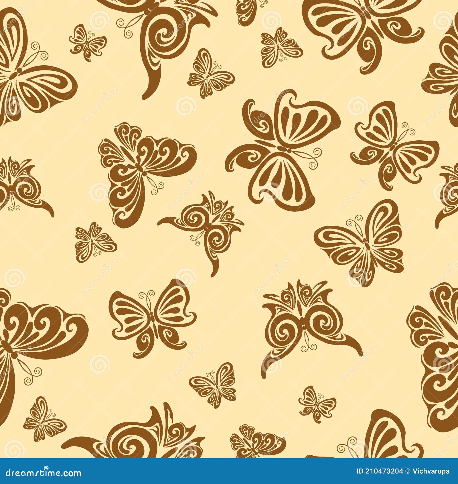 Pattern in Brown Colors with Stylized Butterflies, Vector Illustration ...