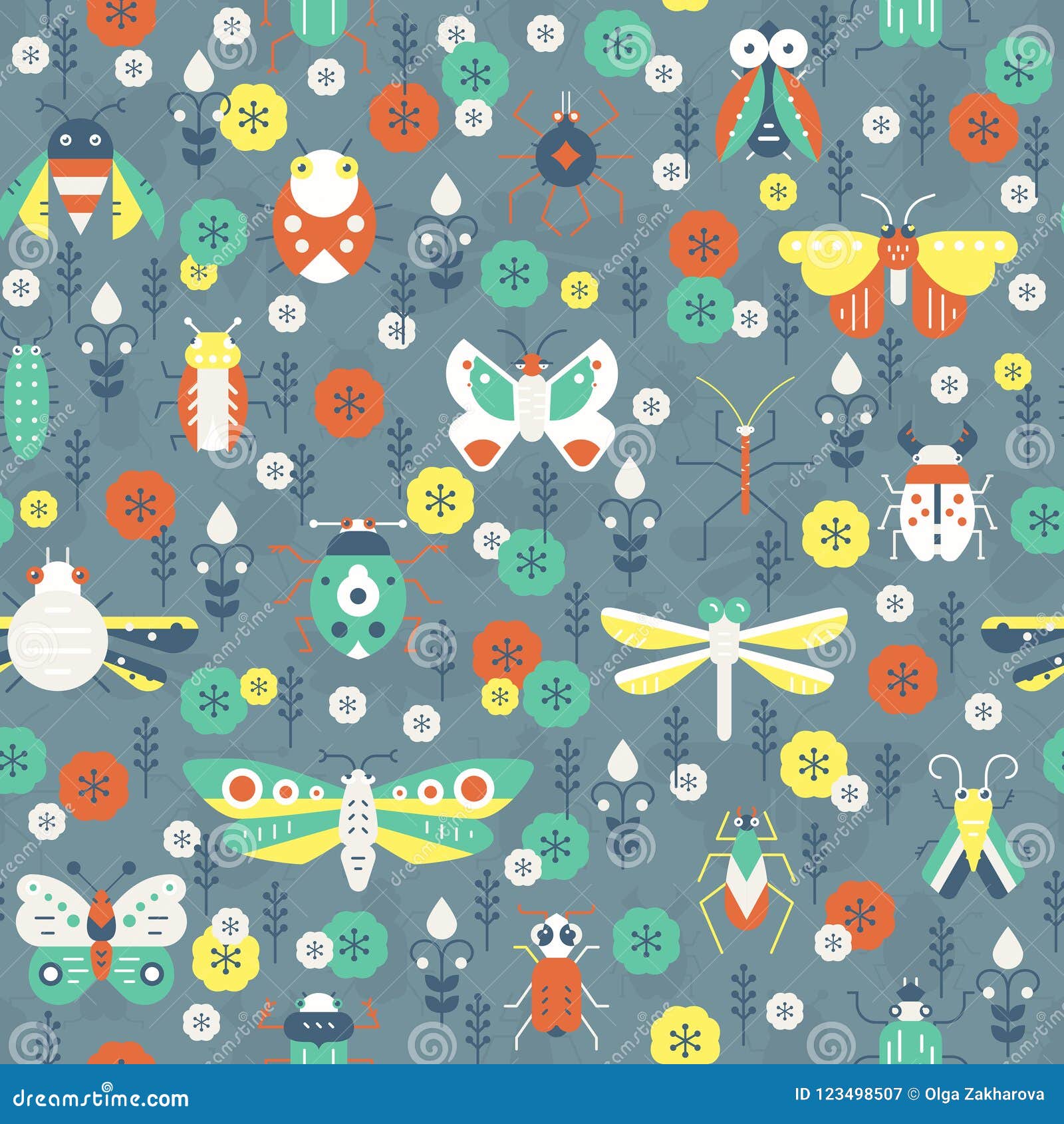 Pattern with Bugs stock vector. Illustration of decoration - 123498507