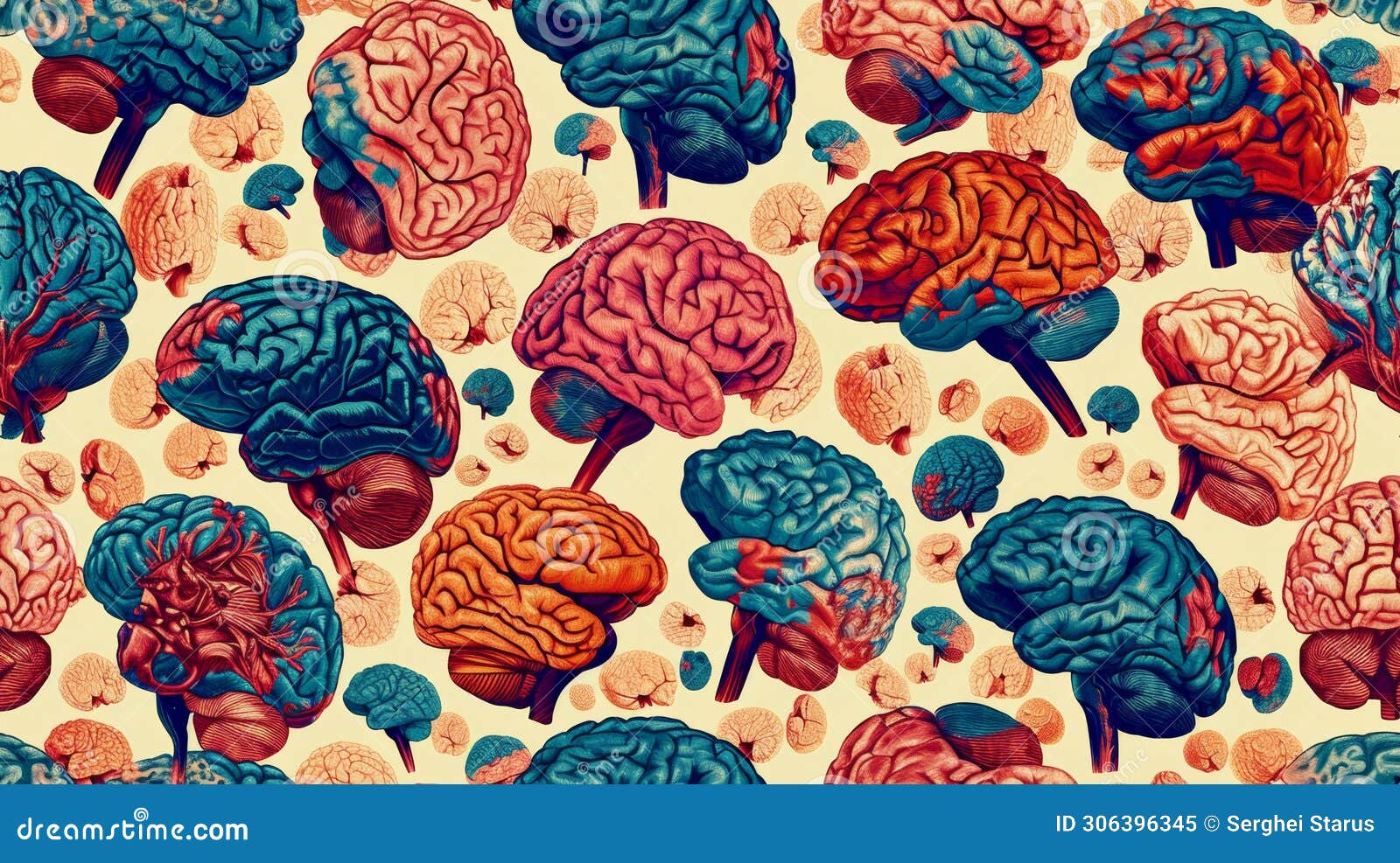 A Pattern of a Bunch of Different Colored Brains on Top of Each Other ...