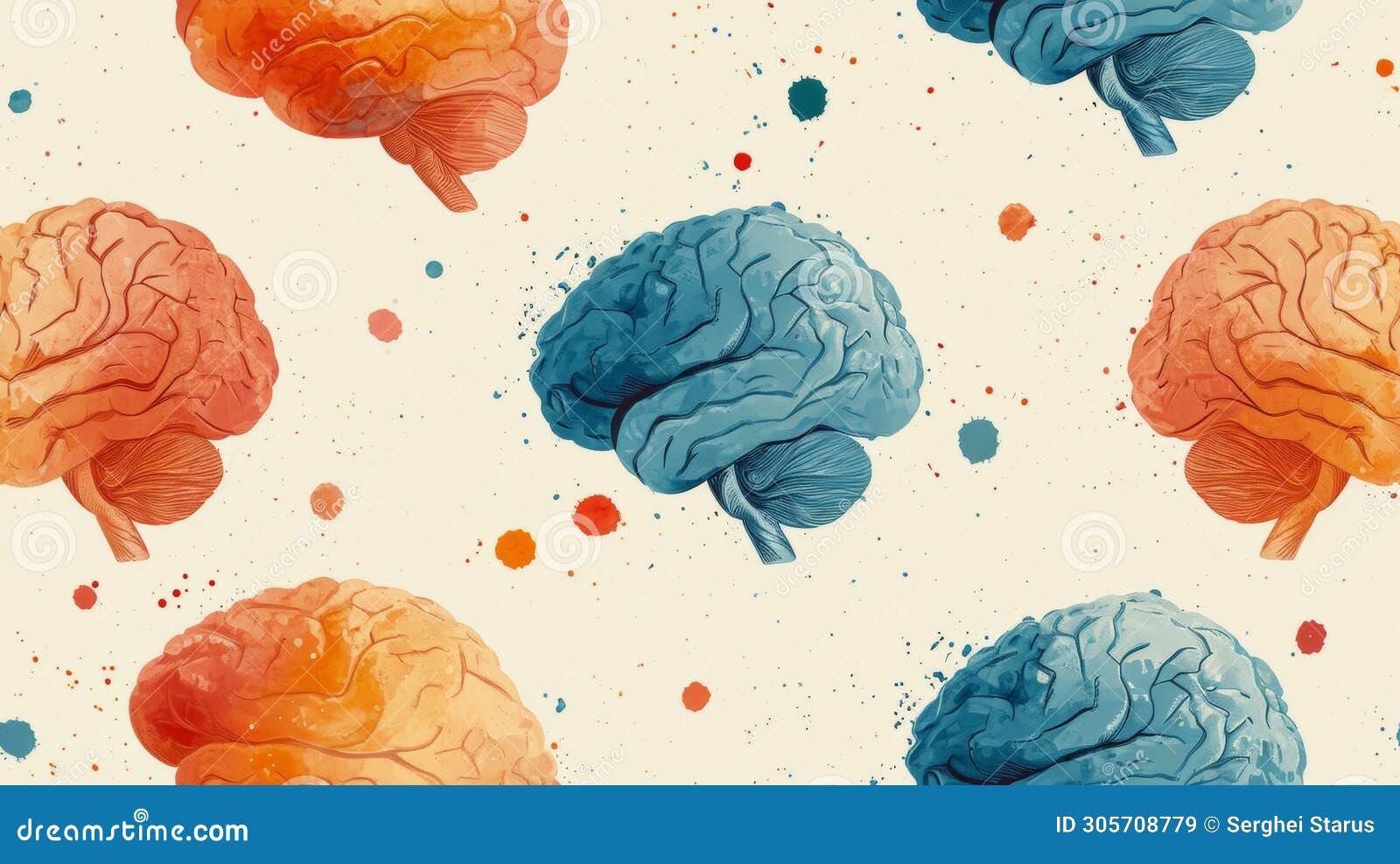 A Pattern of a Bunch of Different Colored Brains on White, AI Stock ...