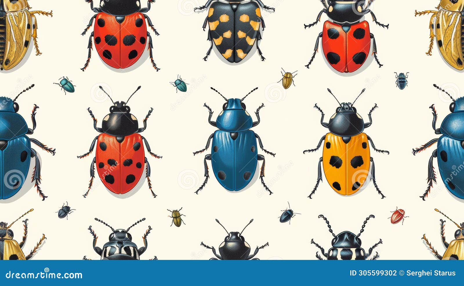 A Pattern of a Bunch of Different Colored Ladybugs on White, AI Stock ...