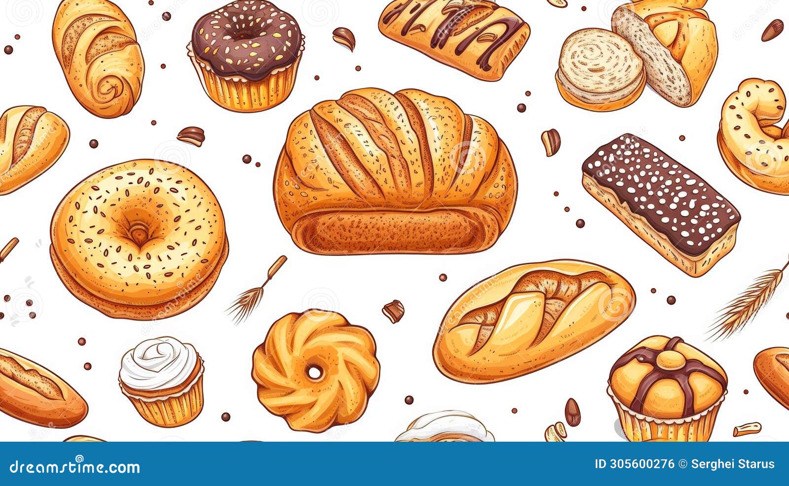 A Pattern of a Bunch of Different Types of Baked Goods, AI Stock Photo ...