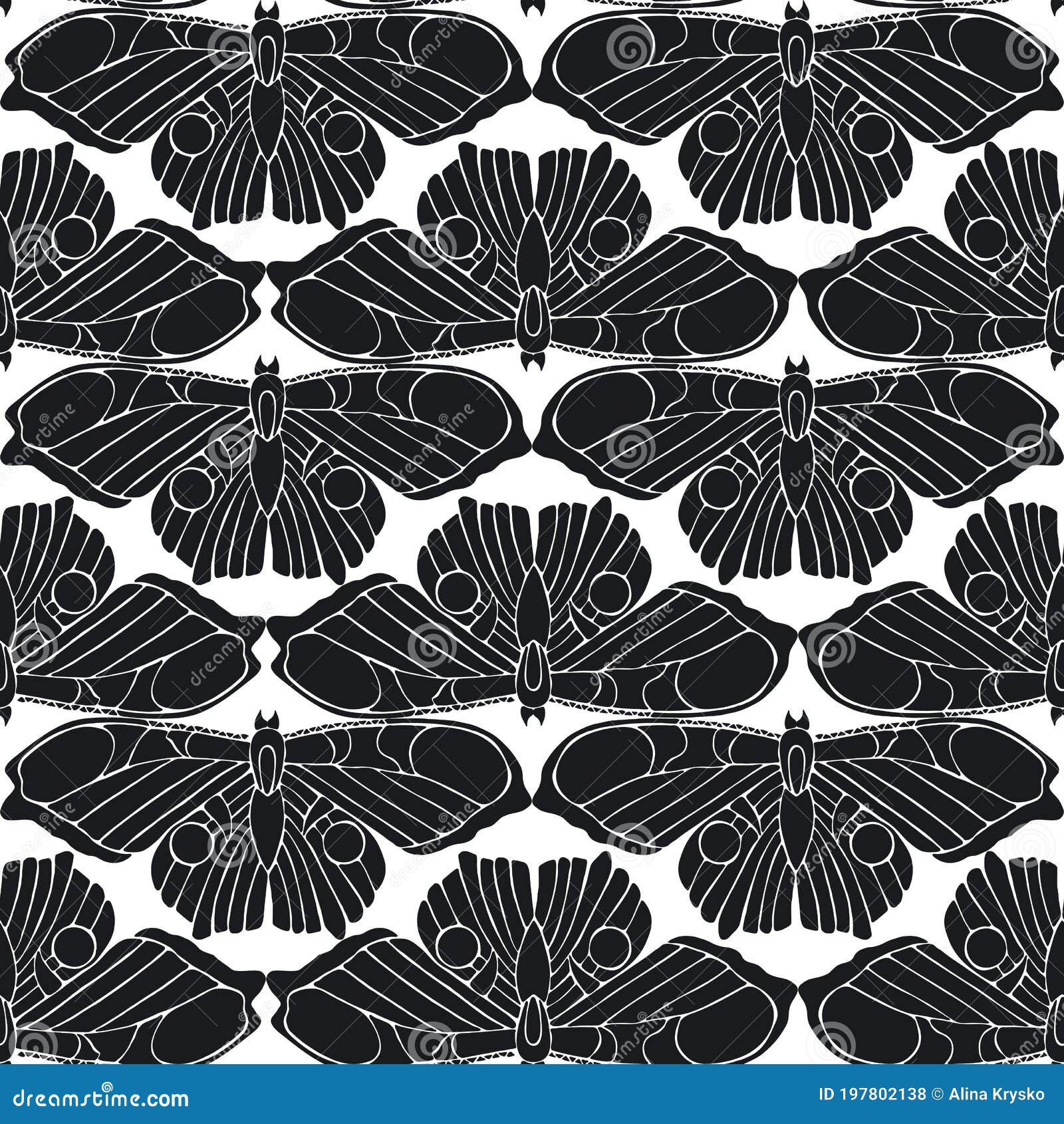 Seamless Vector Pattern with Linear Butterflies Stock Vector ...