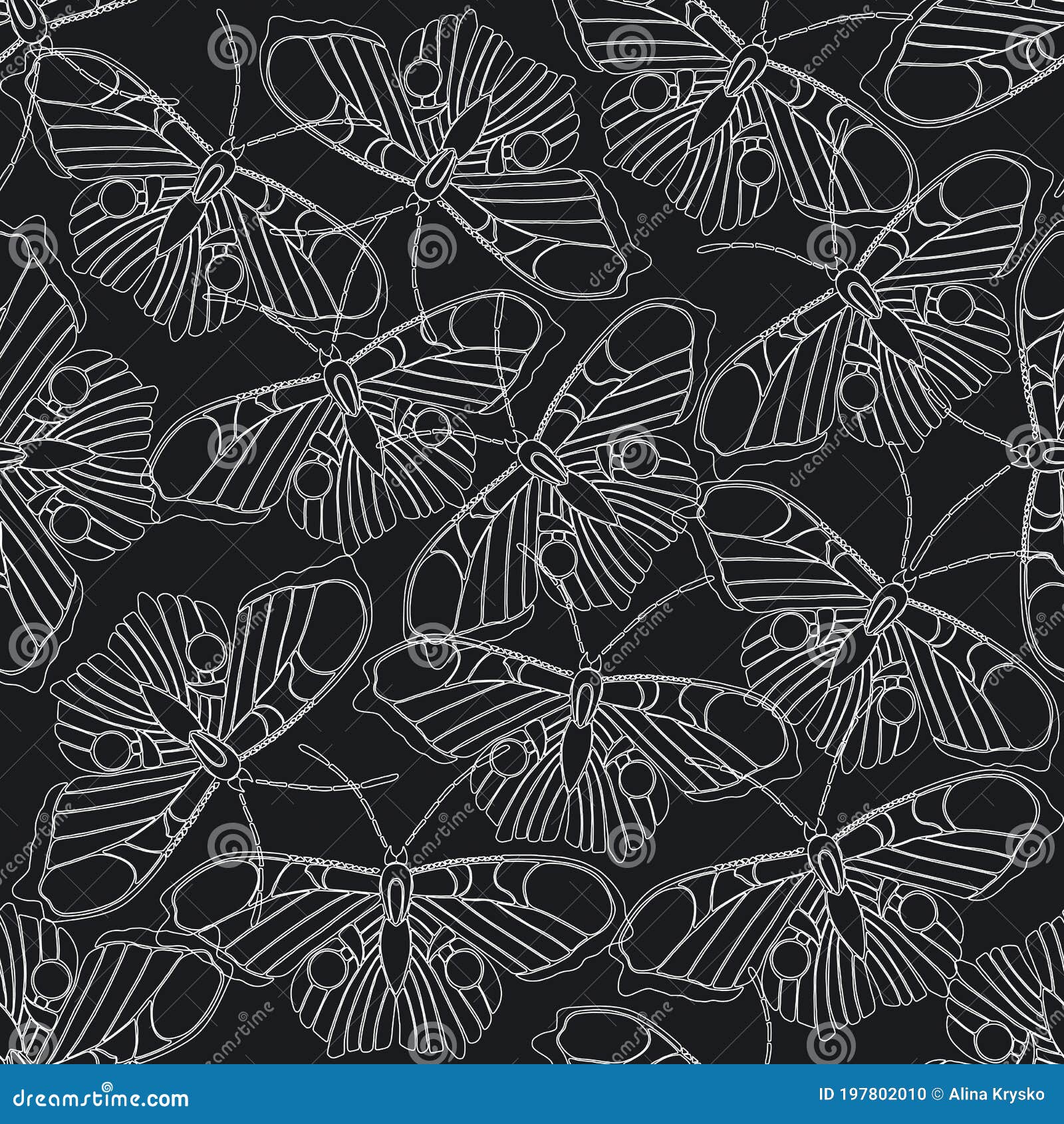 Seamless Vector Pattern with Linear Butterflies Stock Vector ...