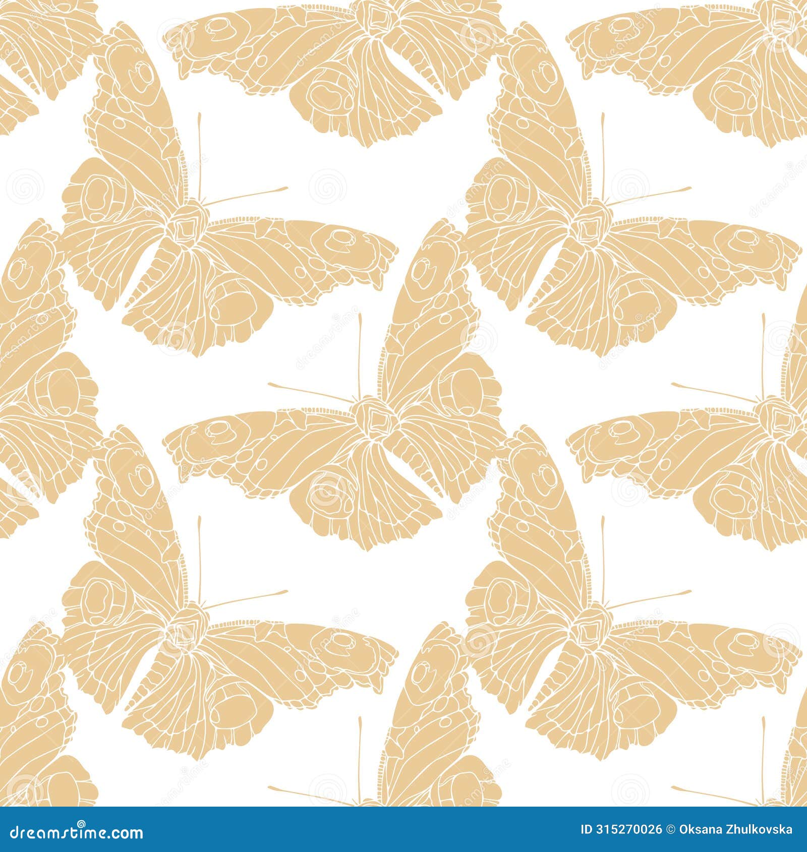 A Pattern of Butterflies in a Tan Color. the Butterflies are Drawn in a ...