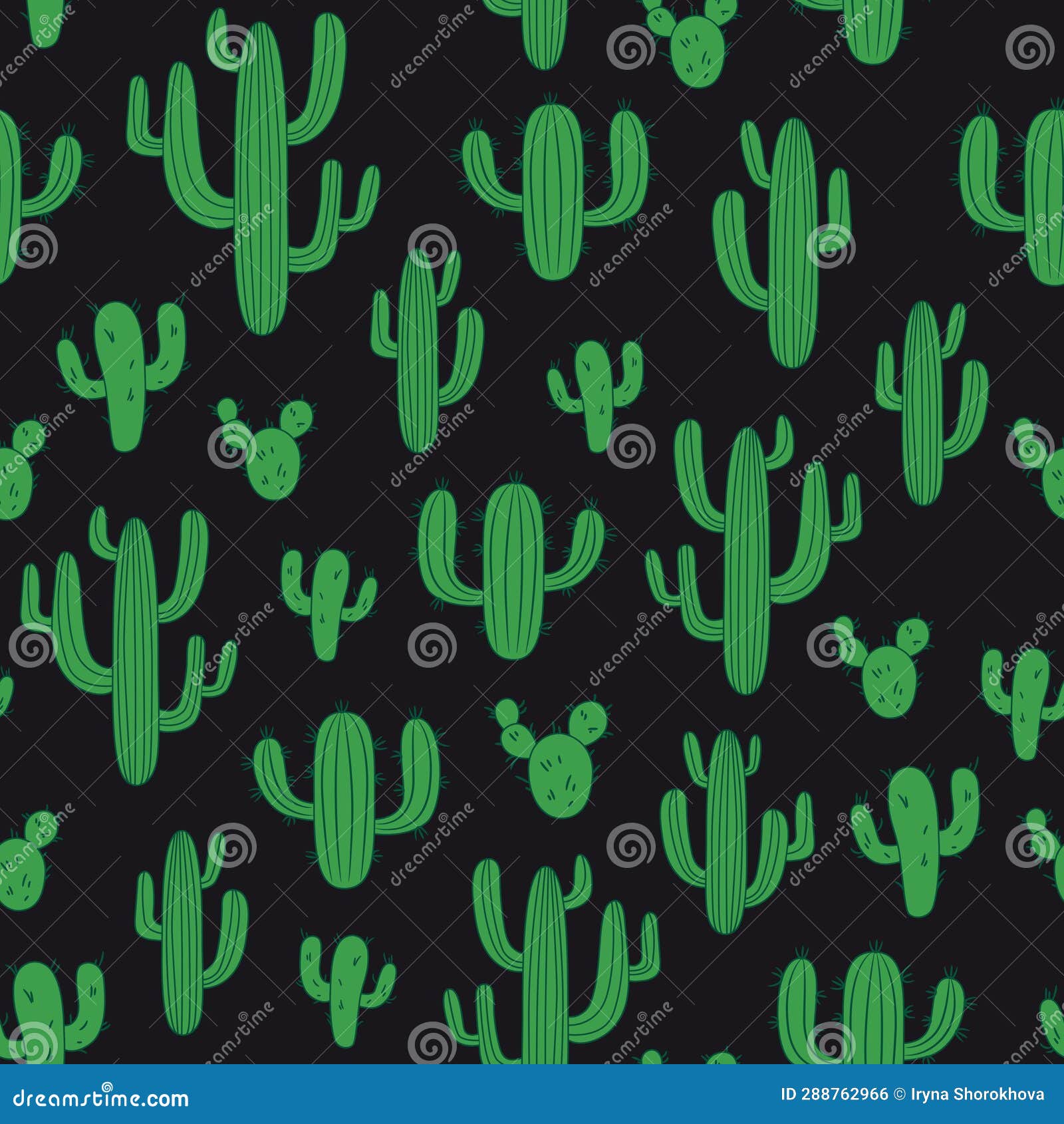 Pattern with Cacti on a Black Background Stock Illustration - Illustration of fabric, cute ...