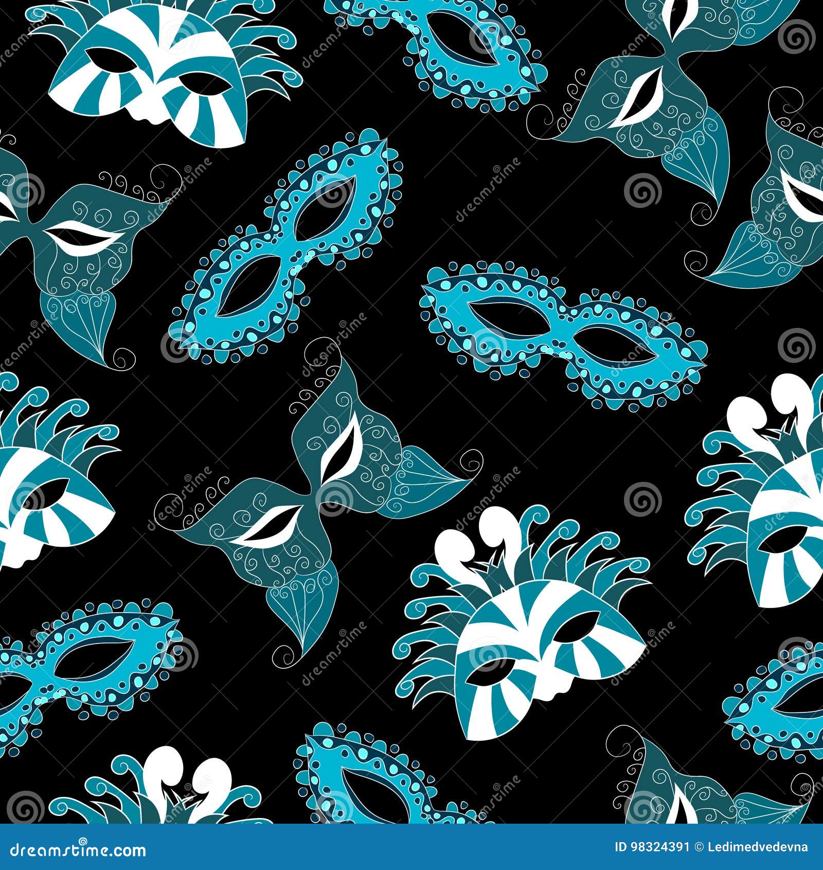 Pattern of Carnival Masks. Vector Illustration. Drawing by Hand. Stock ...