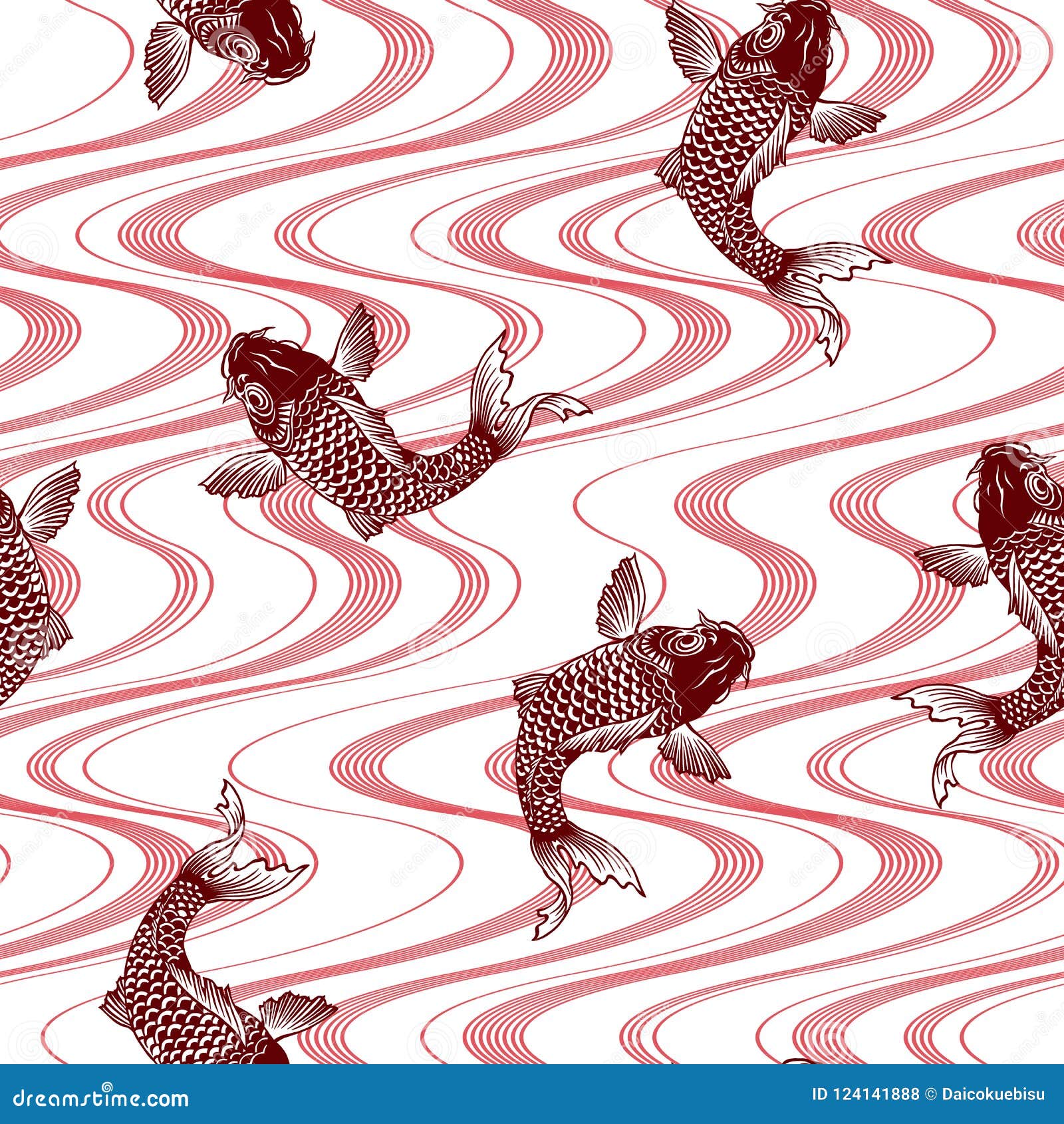 Pattern of a Carp and Flowing Water, Stock Vector - Illustration of ...