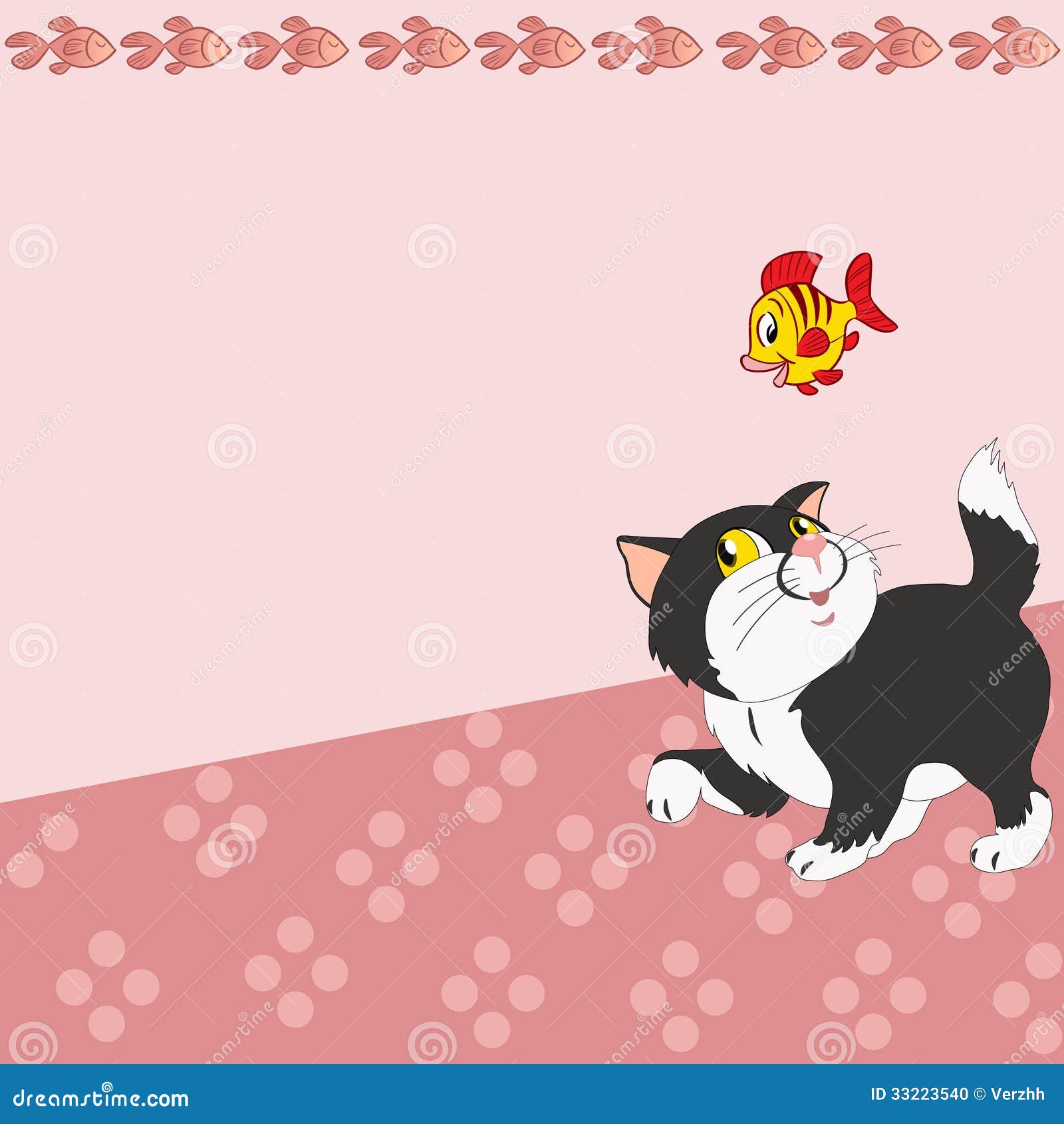 Pattern with Cartoon Cat and Fish Stock Vector - Illustration of ...