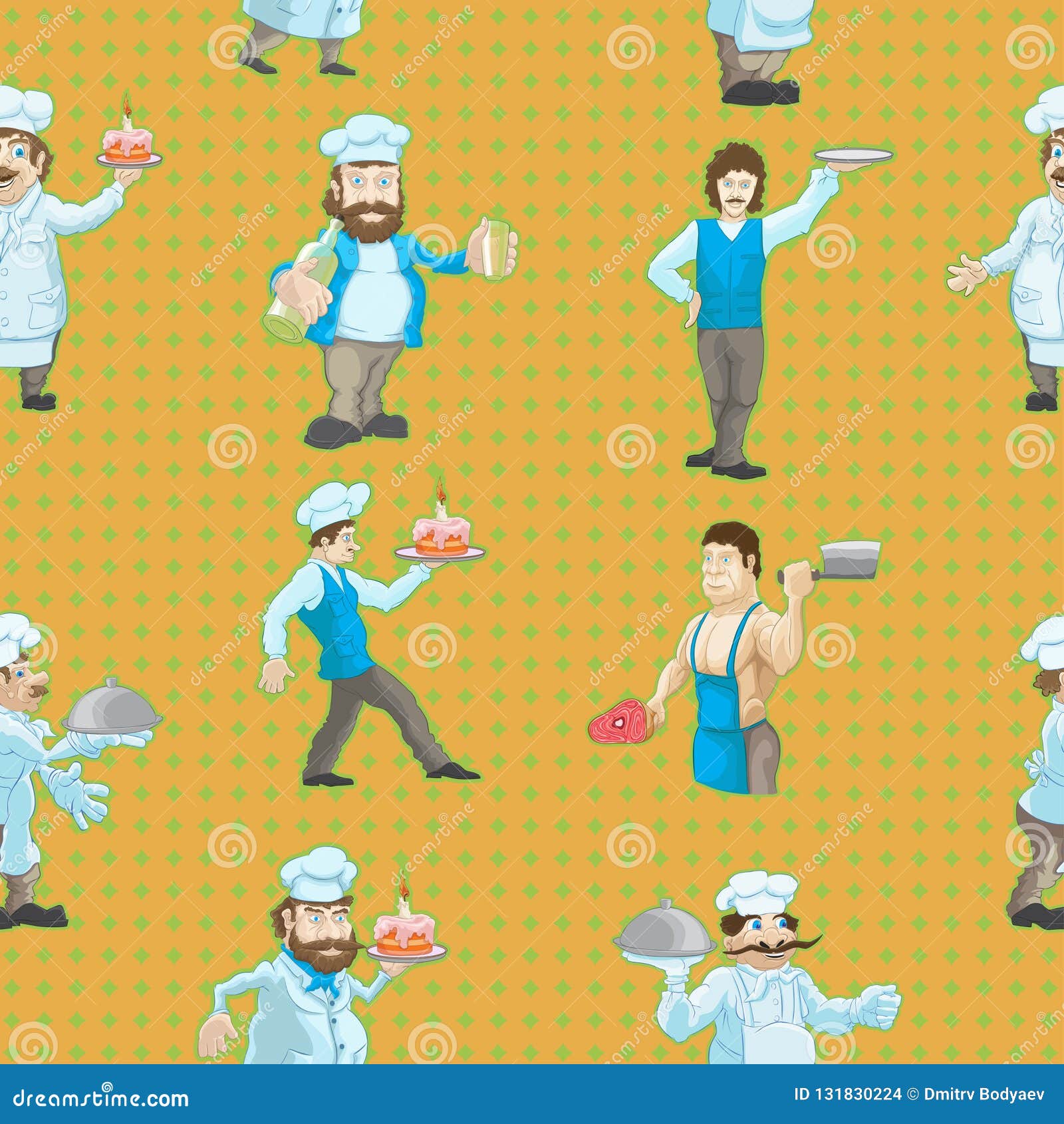 Pattern of Cartoon Characters Chefs Stock Illustration - Illustration ...