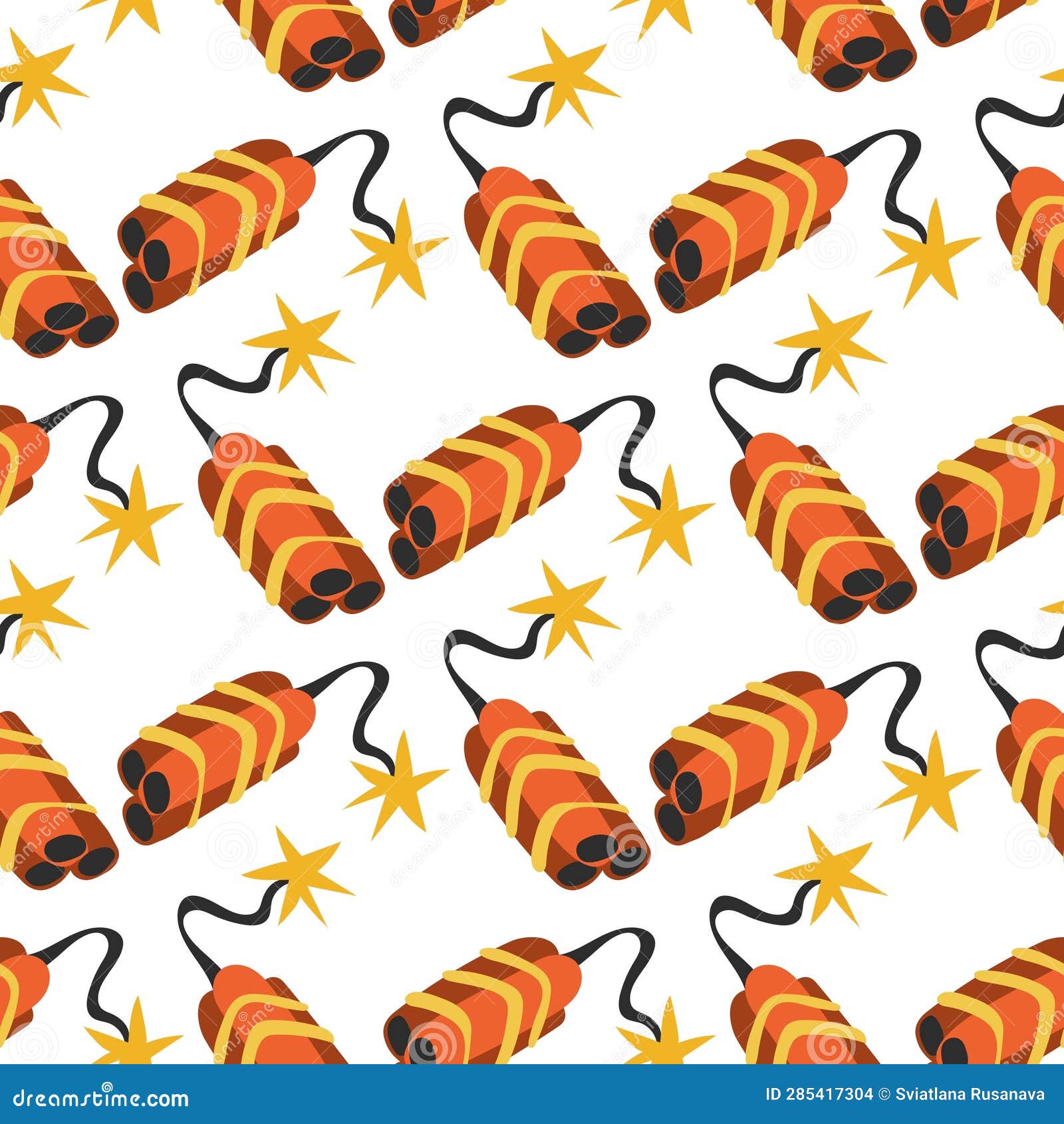 A Pattern with Cartoon Dynamite on a White Background. Dynamite Sticks ...