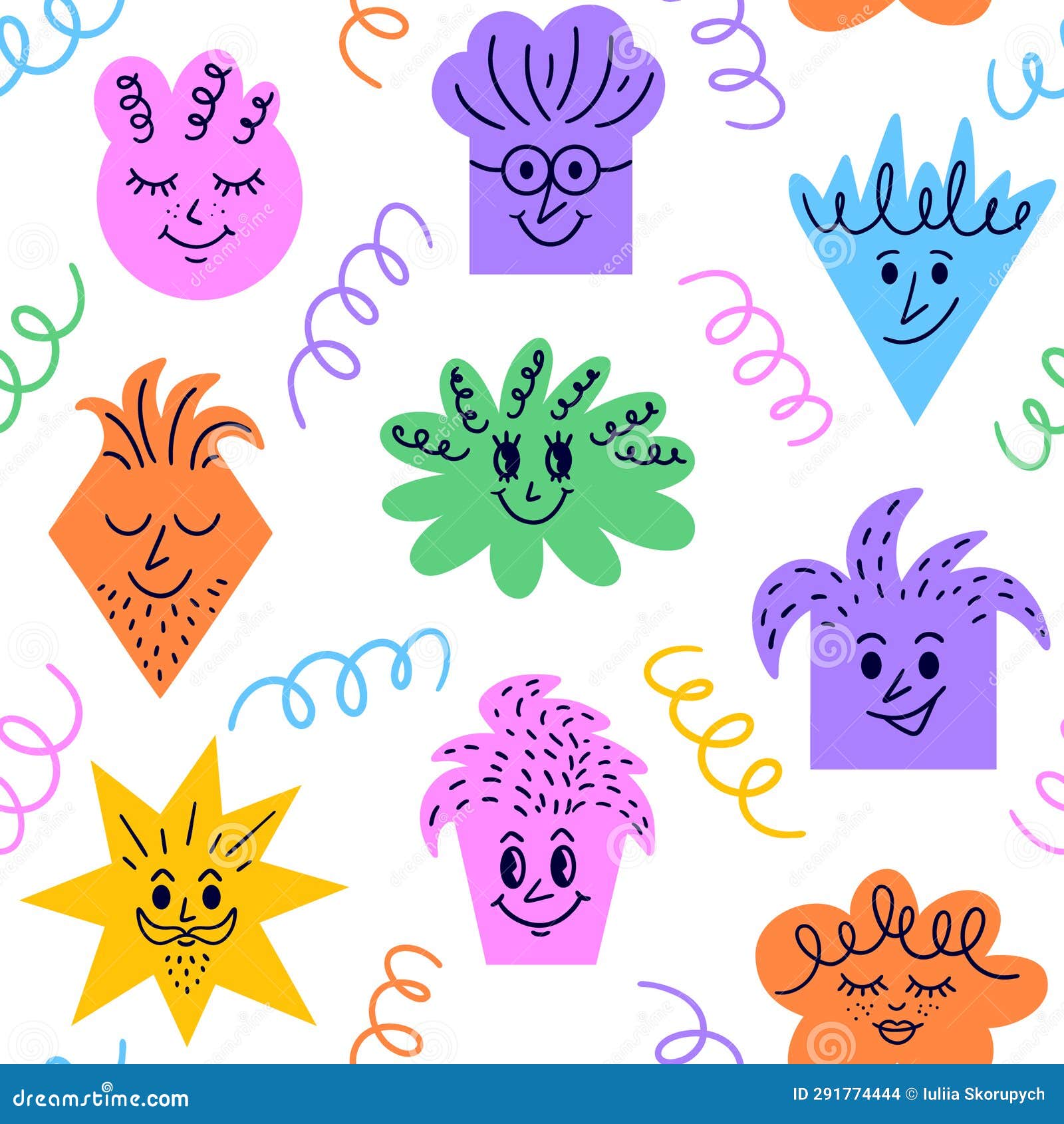 Pattern with Cartoon Funny Shapes. Stock Illustration - Illustration of ...