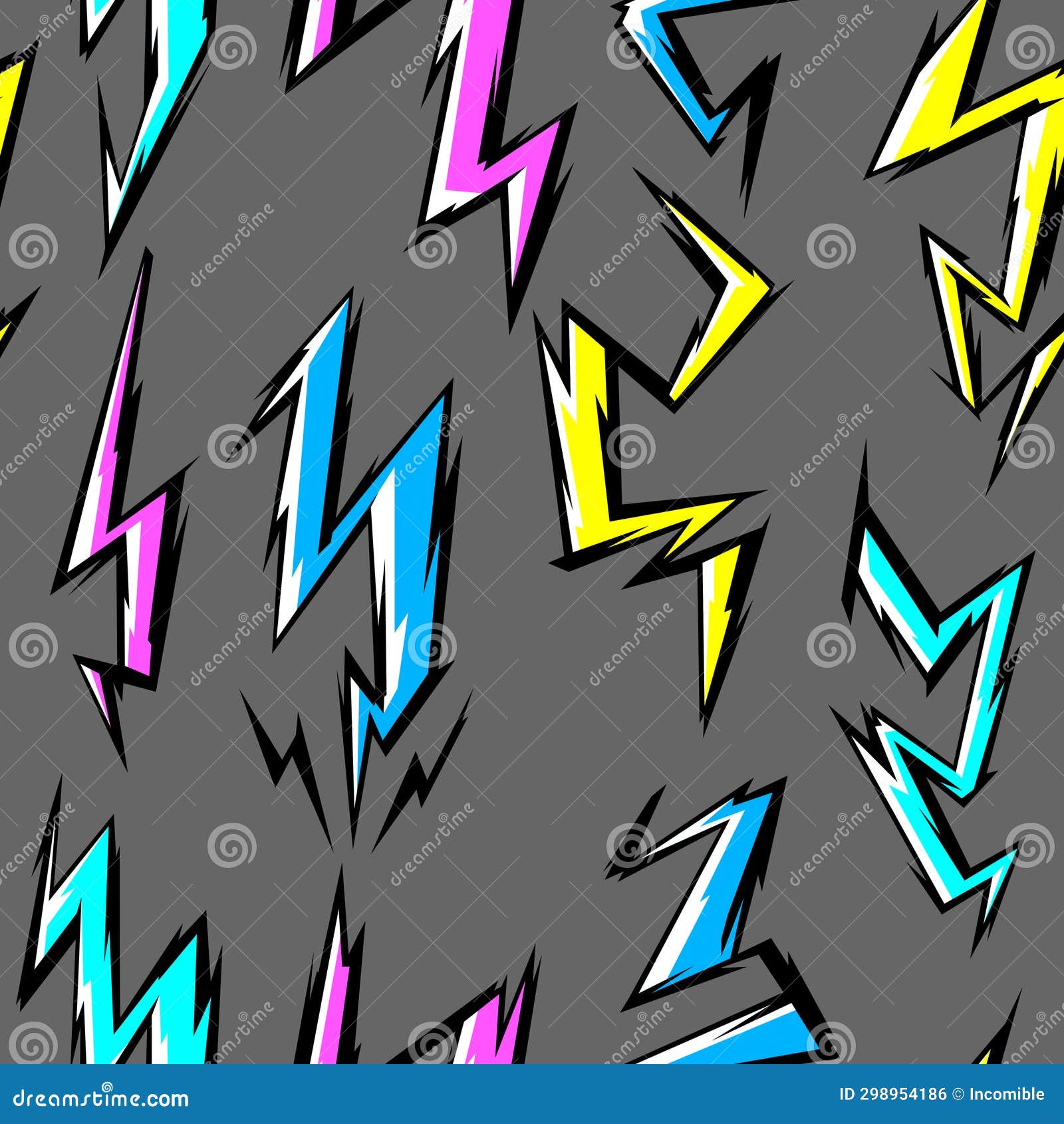 Pattern with Cartoon Lightnings. Grunge Graffiti Stylized Image of ...
