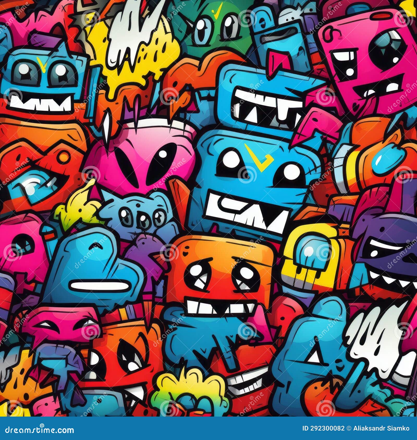 Graffiti Monsters Line Art Cartoon Vector | CartoonDealer.com #160030353