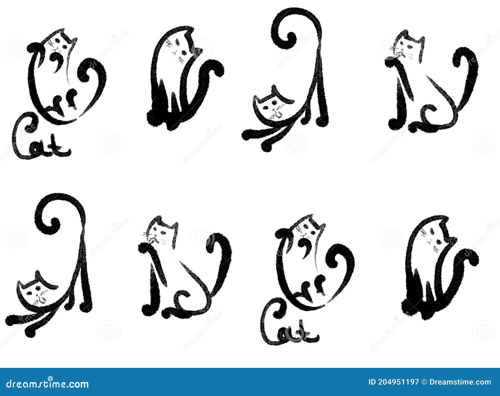 Pattern of Cats Drawn with a Black Line on a White Background Stock ...