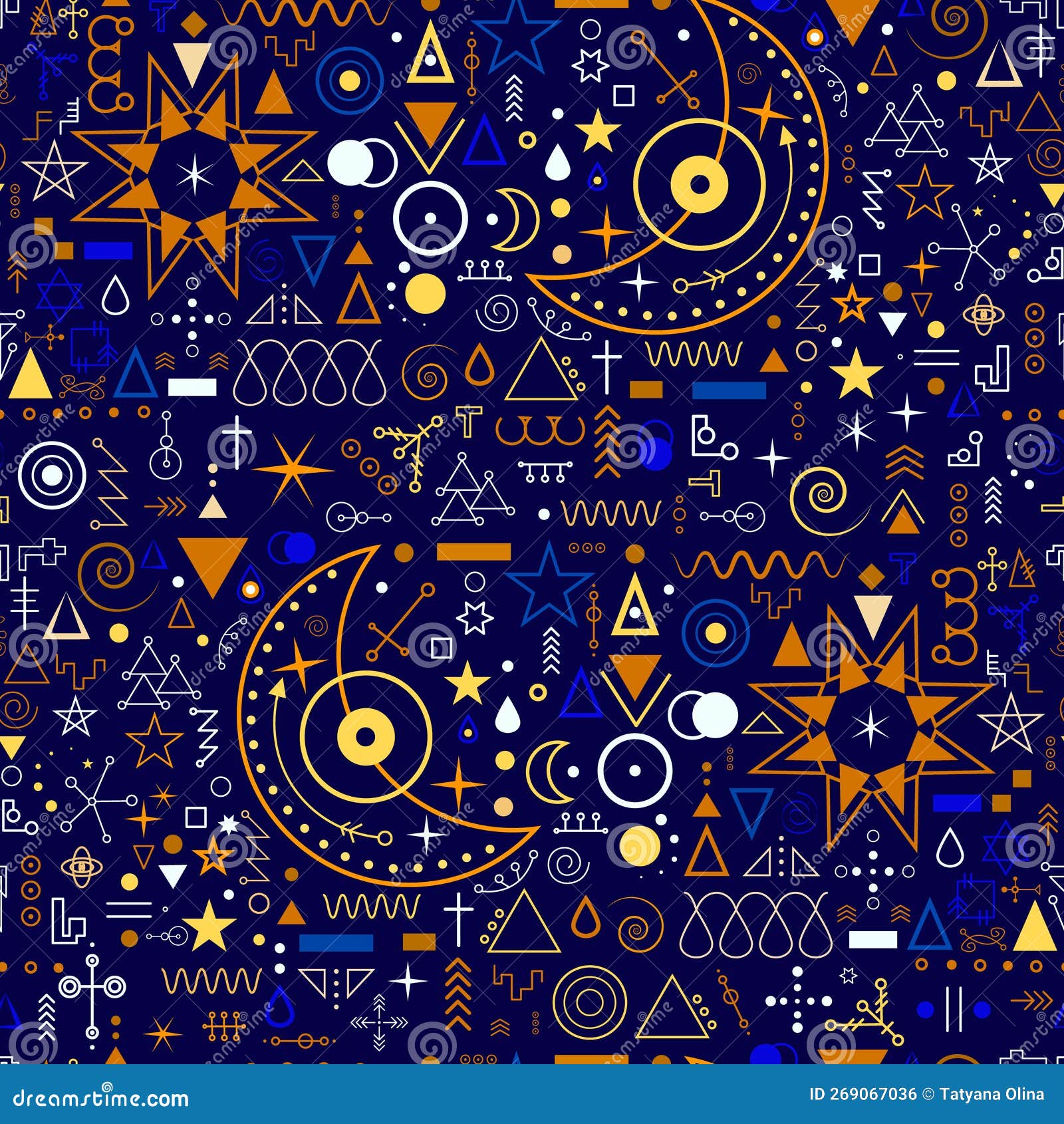 Pattern with Celestial Astronomical Elements Sun Moon and Stars. Mystic ...