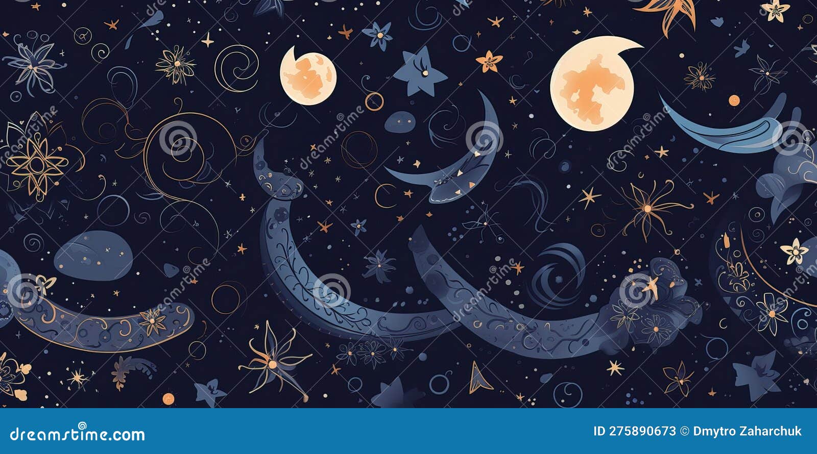 Pattern with a Celestial Theme, Featuring Stars, Moons, and Other Celestial Elements. Generative ...