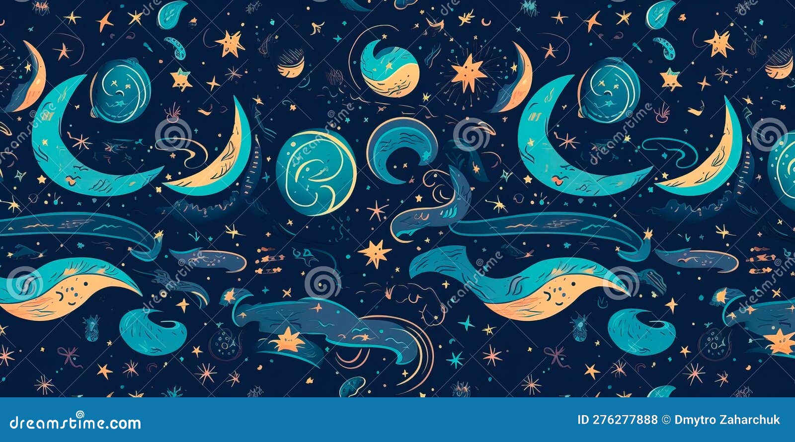 Pattern with a Celestial Theme, Featuring Stars, Moons, and Other ...