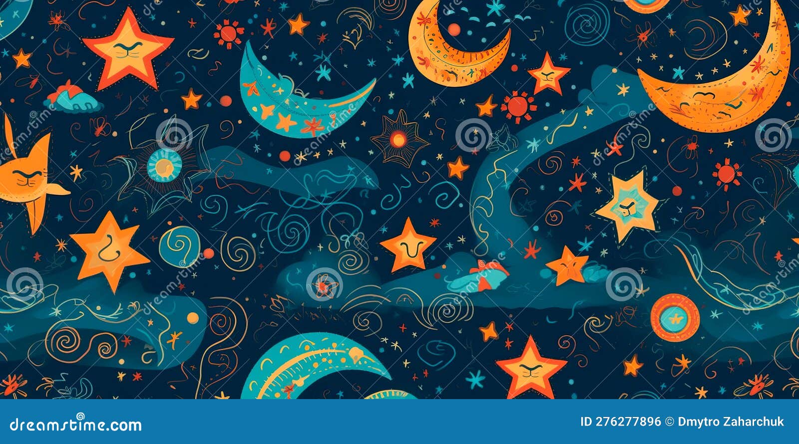 Pattern with a Celestial Theme, Featuring Stars, Moons, and Other ...