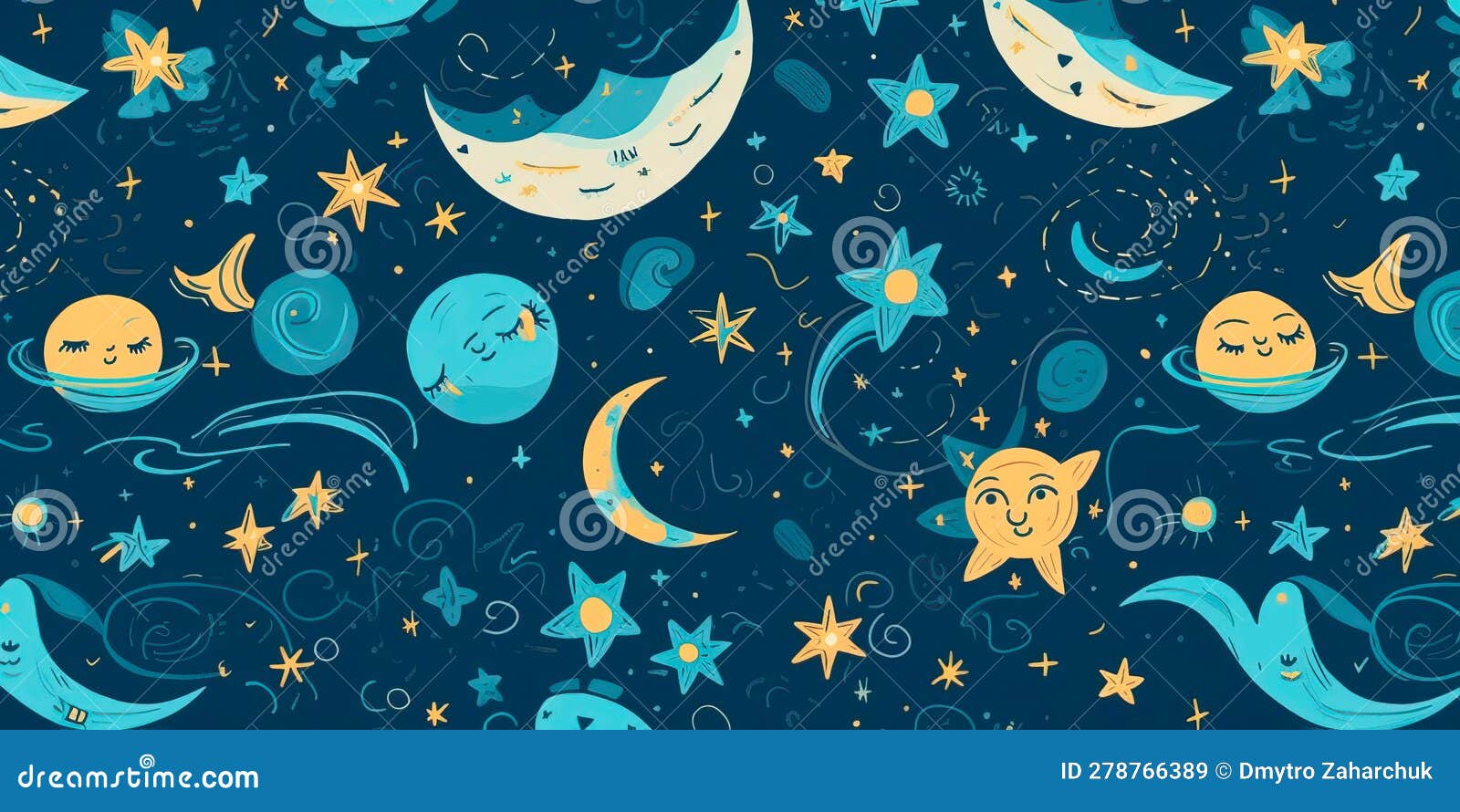 Pattern with a Celestial Theme, Featuring Stars, Moons, and Other ...