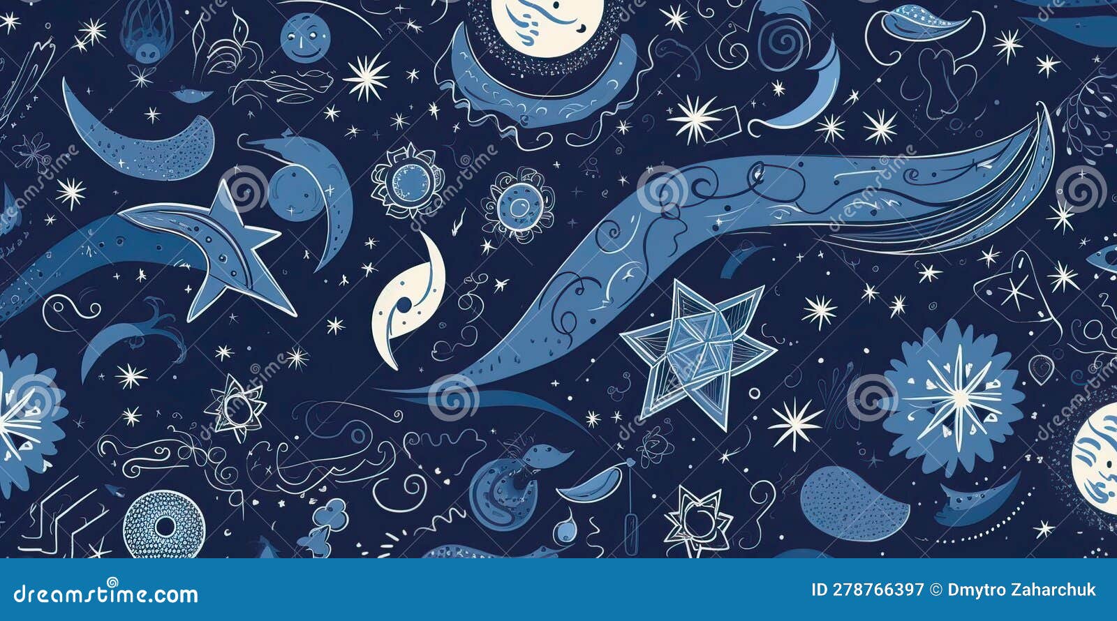 Pattern With A Celestial Theme, Featuring Stars, Moons, And Other Celestial Elements. Generative ...