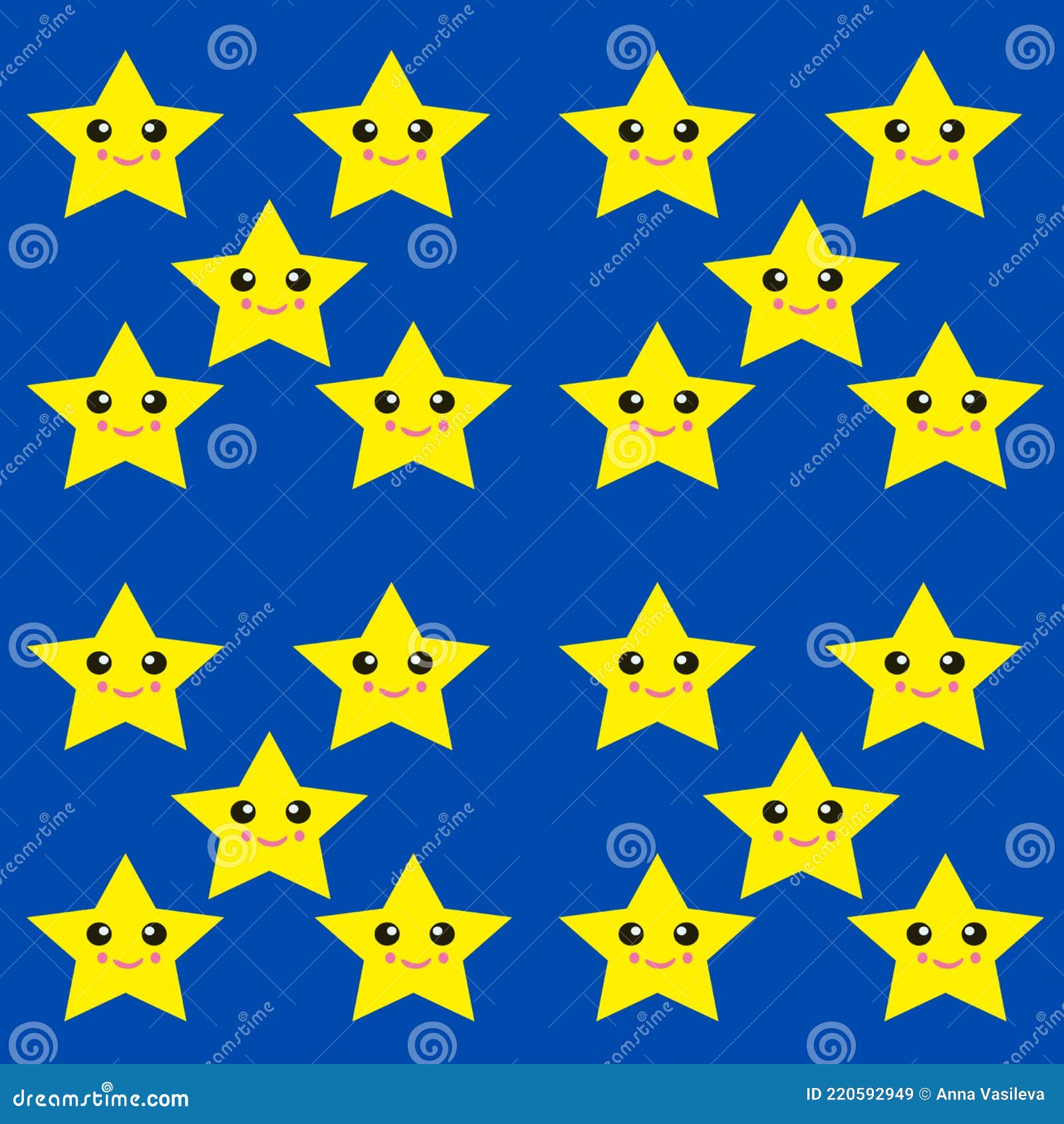 Pattern with Cheerful Stars on a Blue Background. Stock Illustration ...