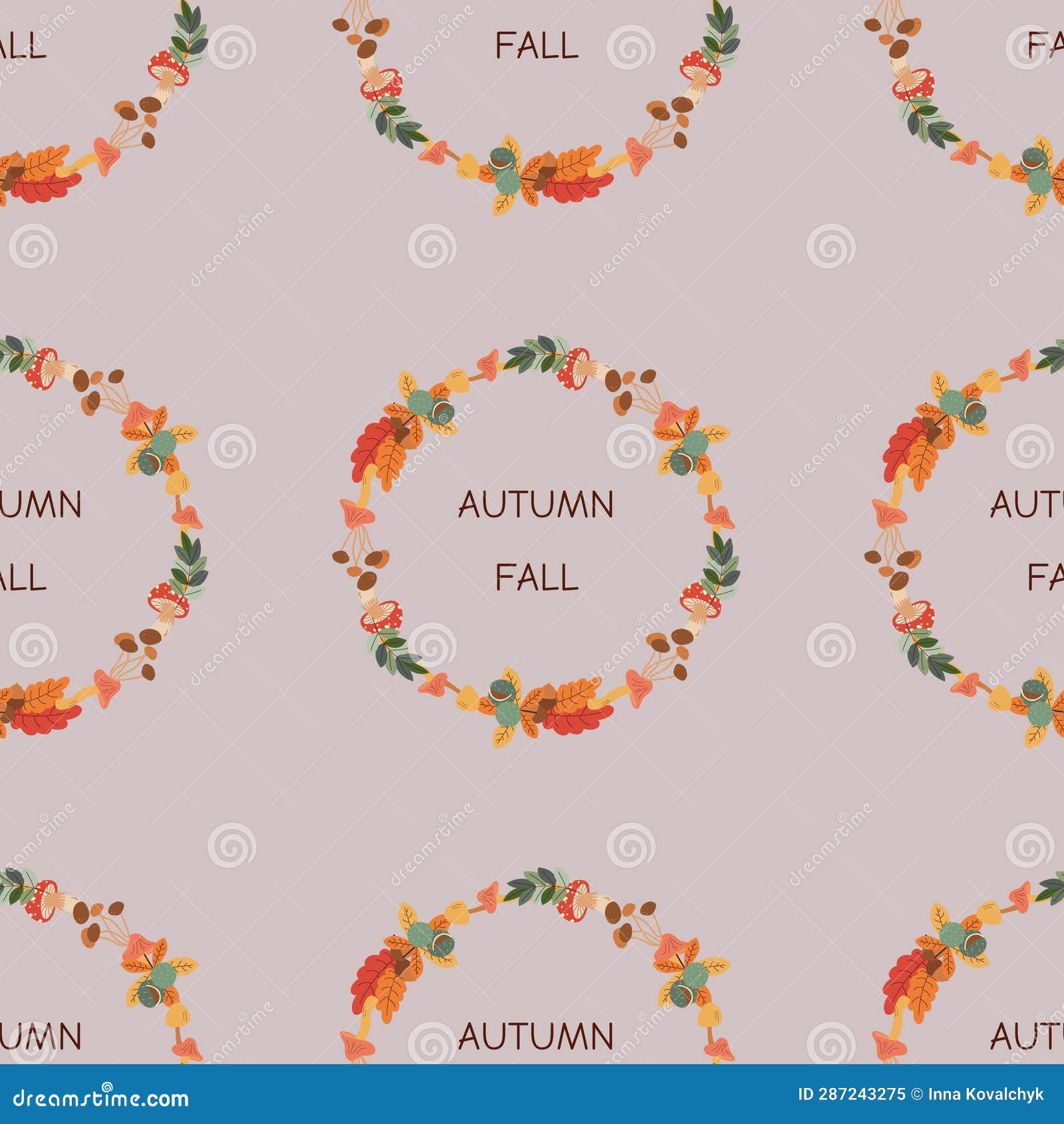Pattern with Chestnut, Acorn, Mushroom, Leaves. Hello Autumn Stock ...