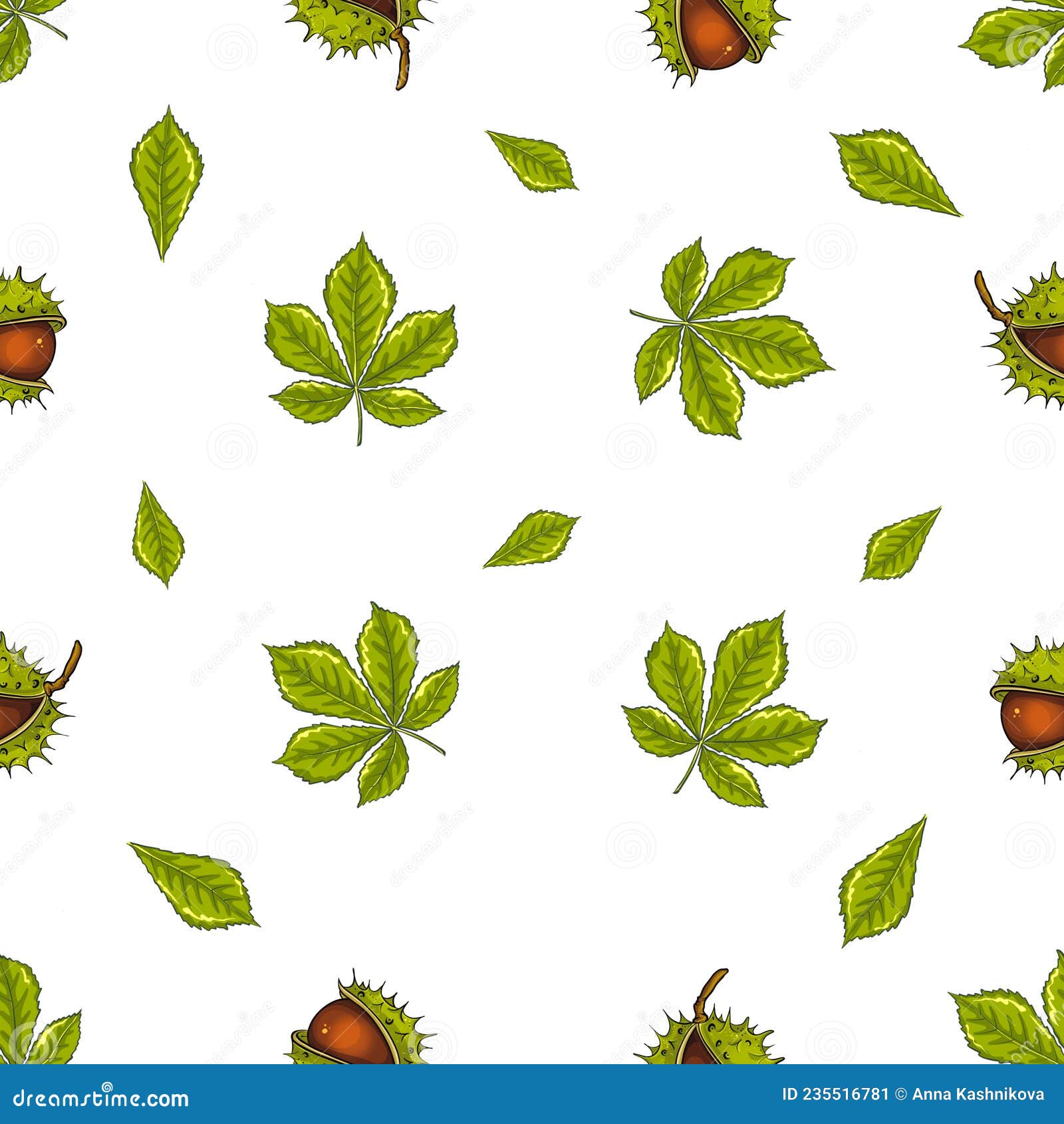 Pattern Chestnuts with Leaves Isolated on a White Background Stock ...