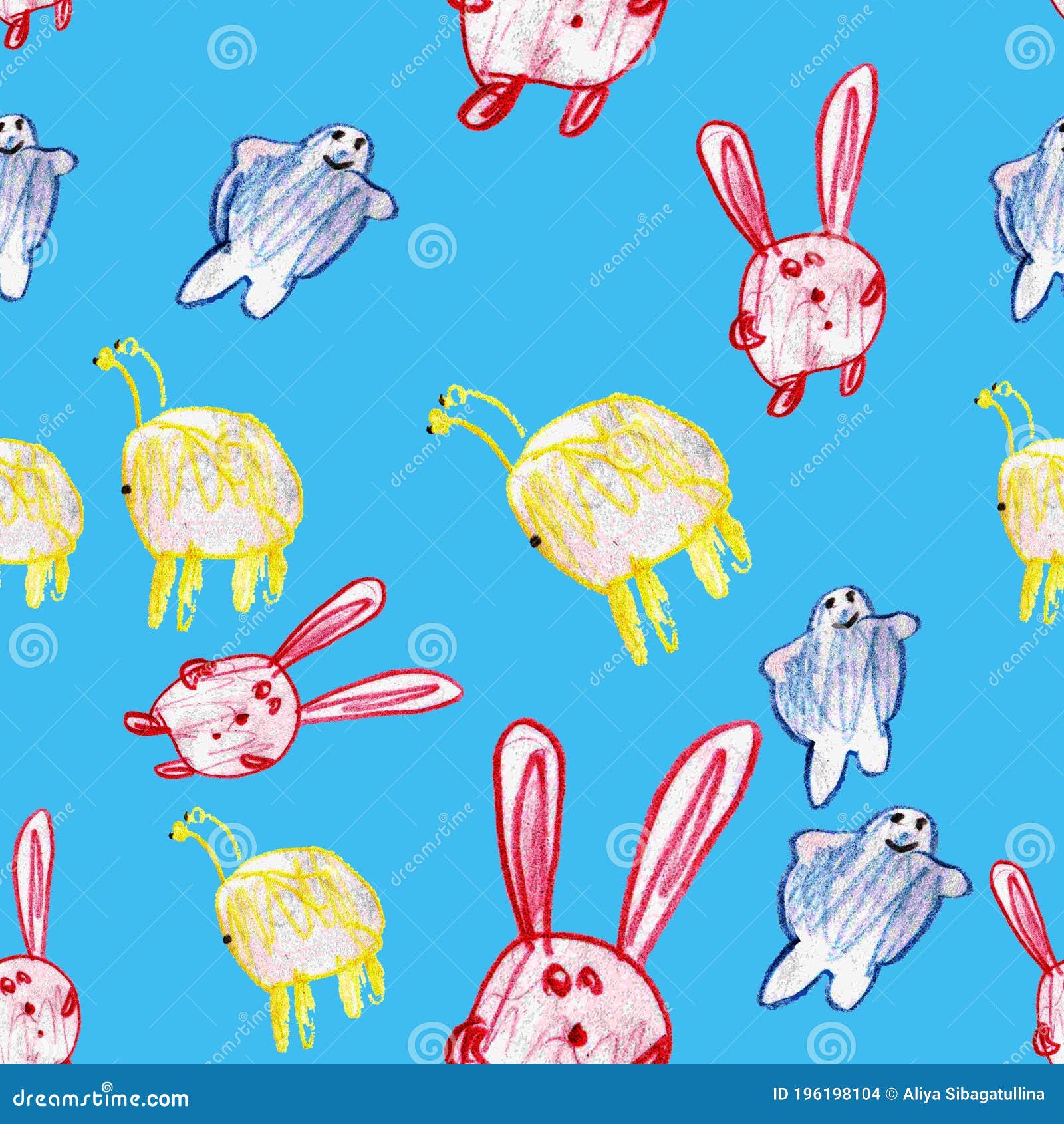 Pattern Child Scribble Animals, Hand Drawn Illustration Stock Photo ...