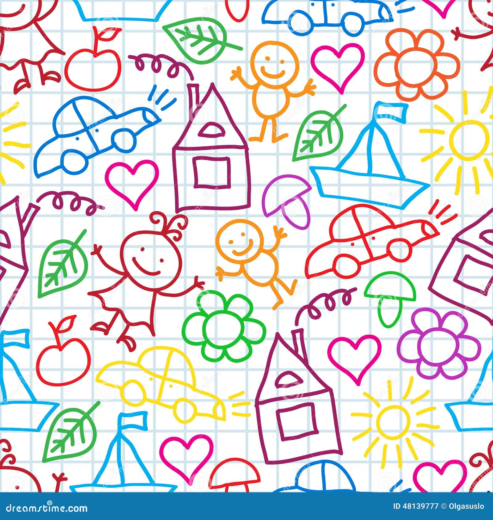 Pattern of Children S Drawings Stock Vector - Illustration of drawing ...