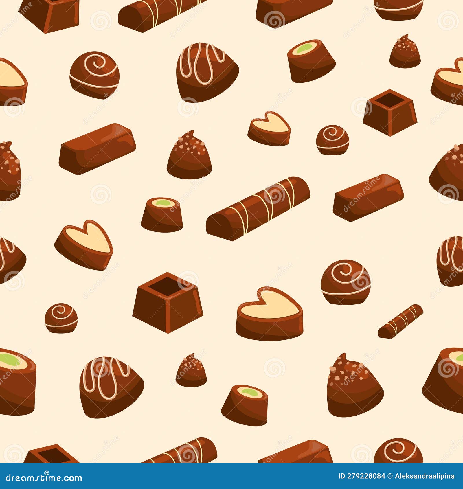 Pattern with Chocolate Candies of Different Shapes. Stock Vector ...