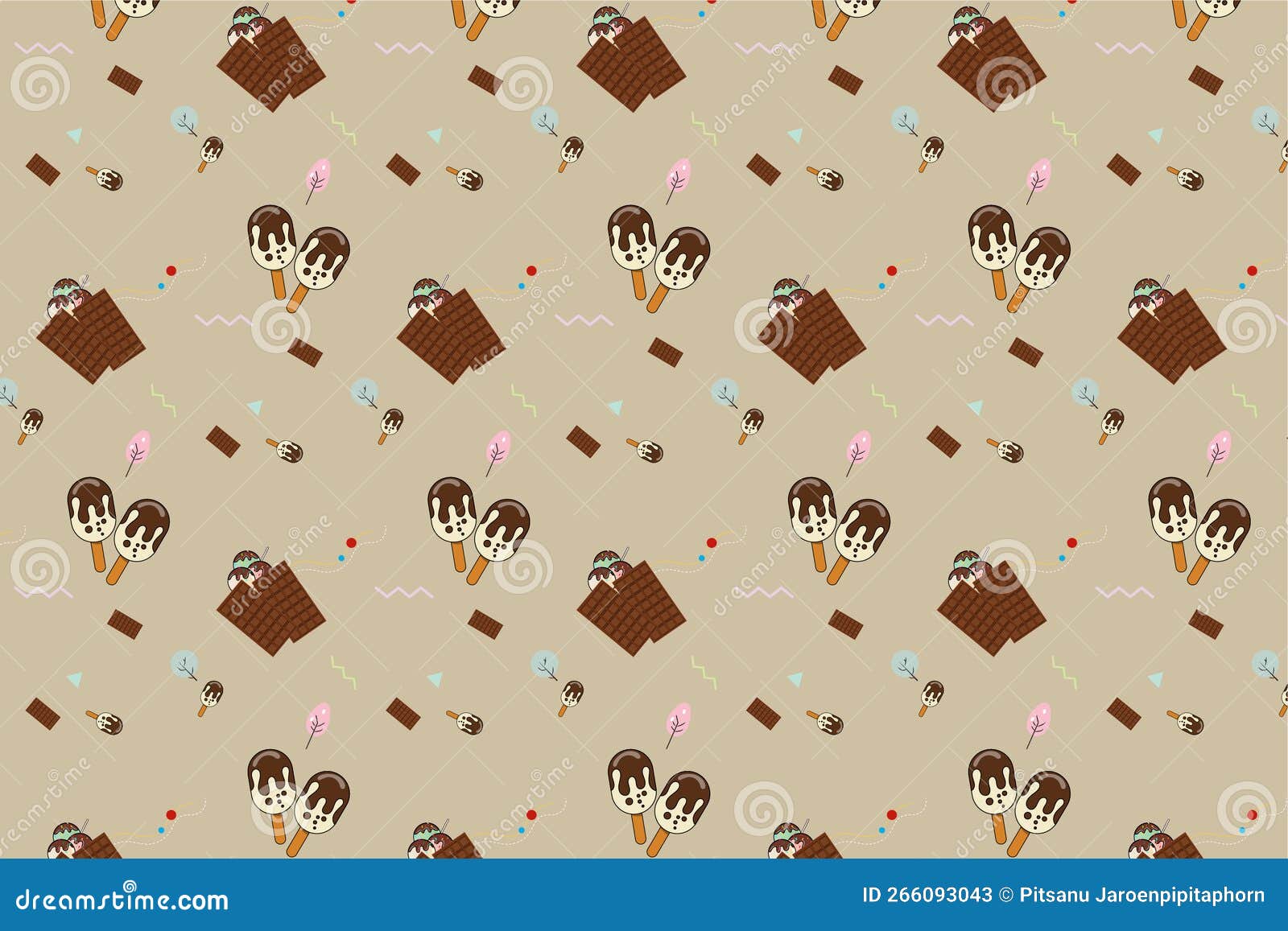 Pattern with Chocolate Ice Cream Elements, Abstract Background, Vector ...